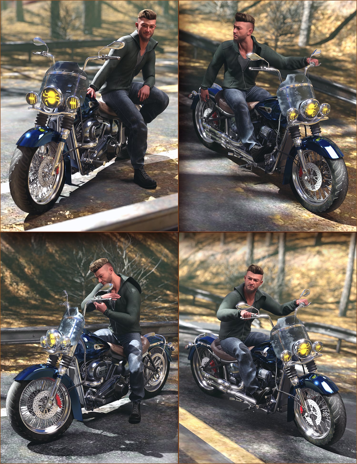 Rogue Rider Poses for Dark Classic Motorcycle and Genesis 9 | Daz 3D