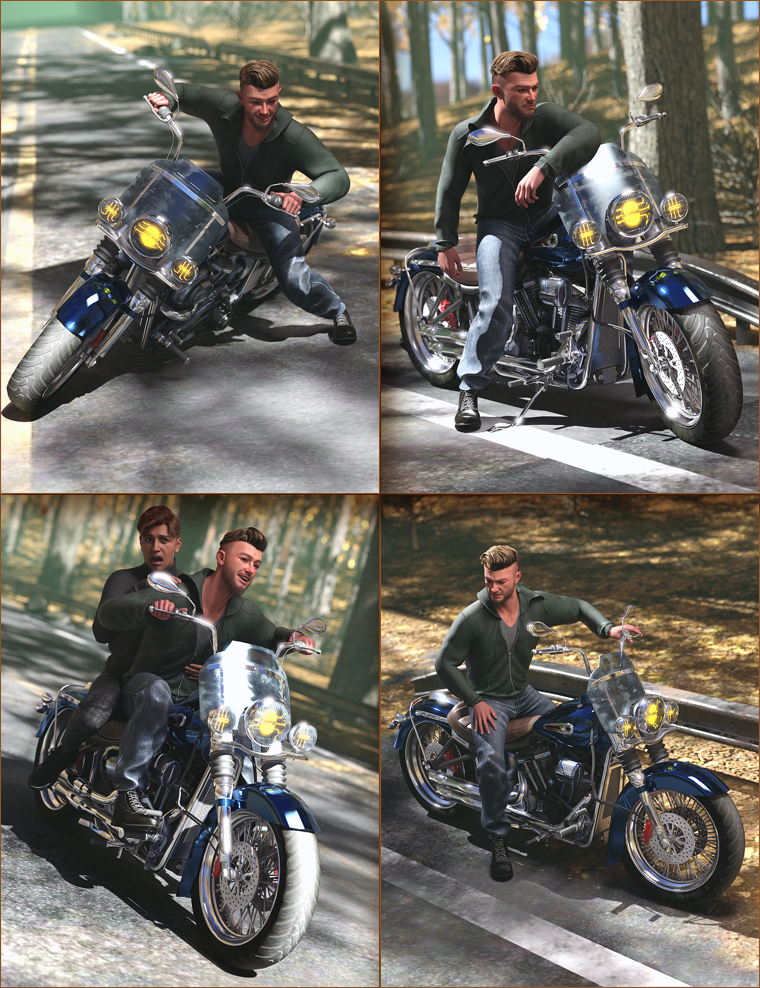 Rogue Rider Poses for Dark Classic Motorcycle and Genesis 9 | Daz 3D
