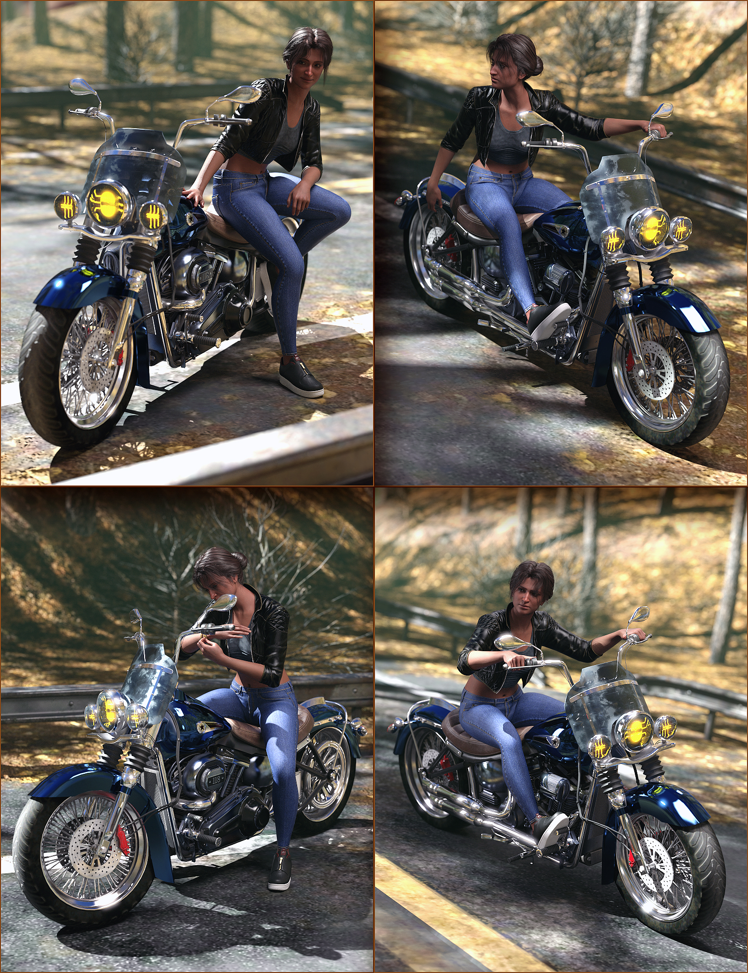Rogue Rider Poses for Dark Classic Motorcycle and Genesis 9 | Daz 3D