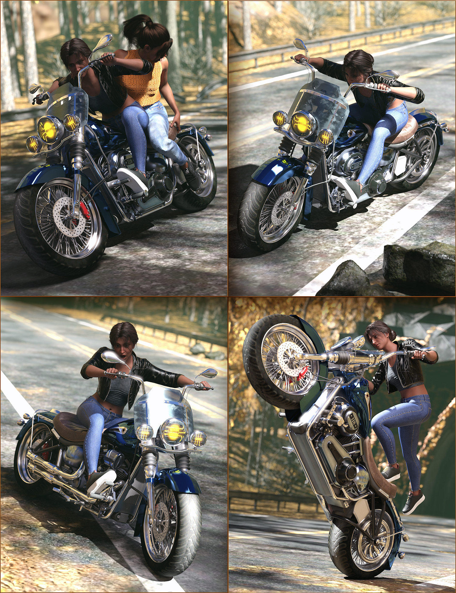 Rogue Rider Poses for Dark Classic Motorcycle and Genesis 9 | Daz 3D