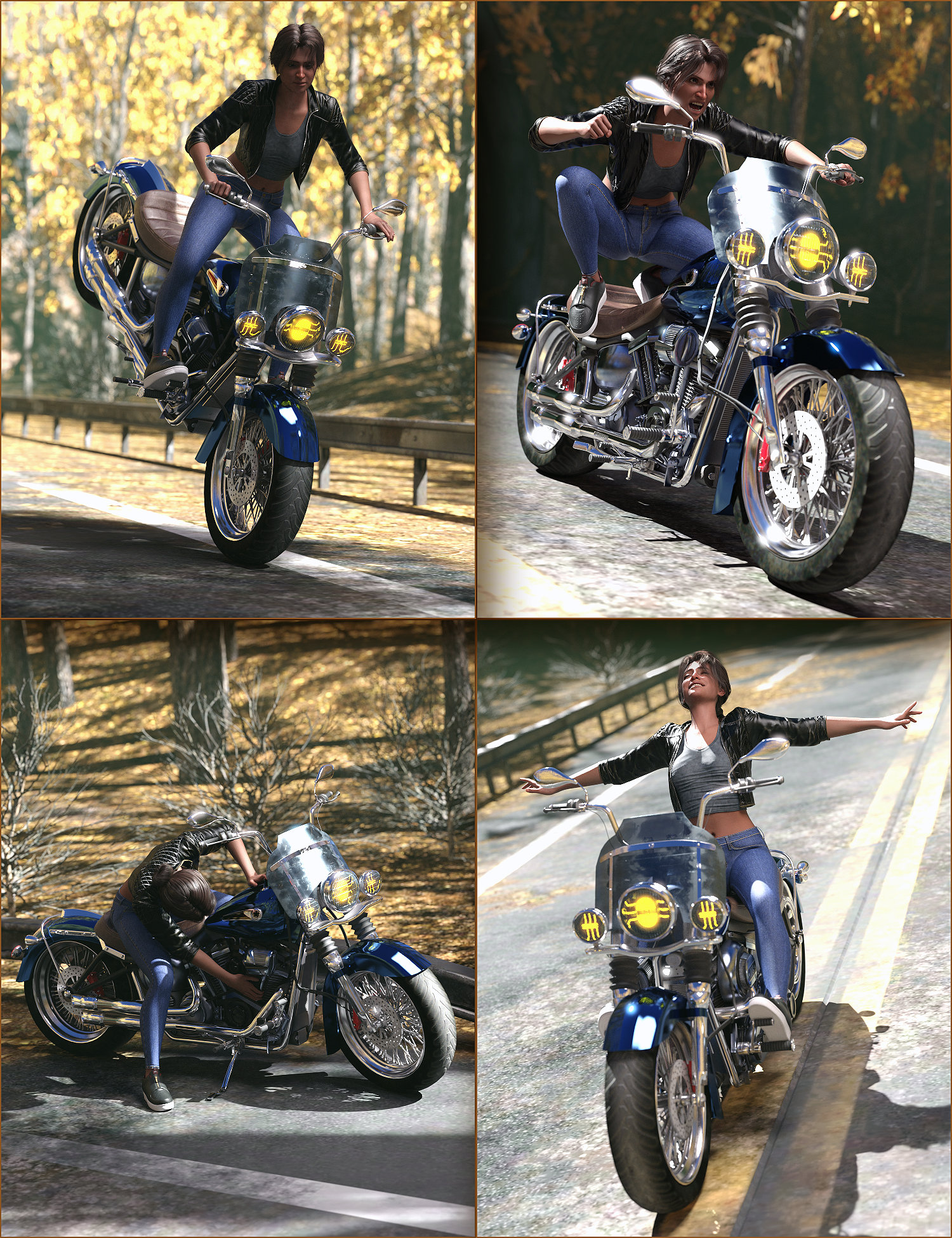 Rogue Rider Poses for Dark Classic Motorcycle and Genesis 9 | Daz 3D