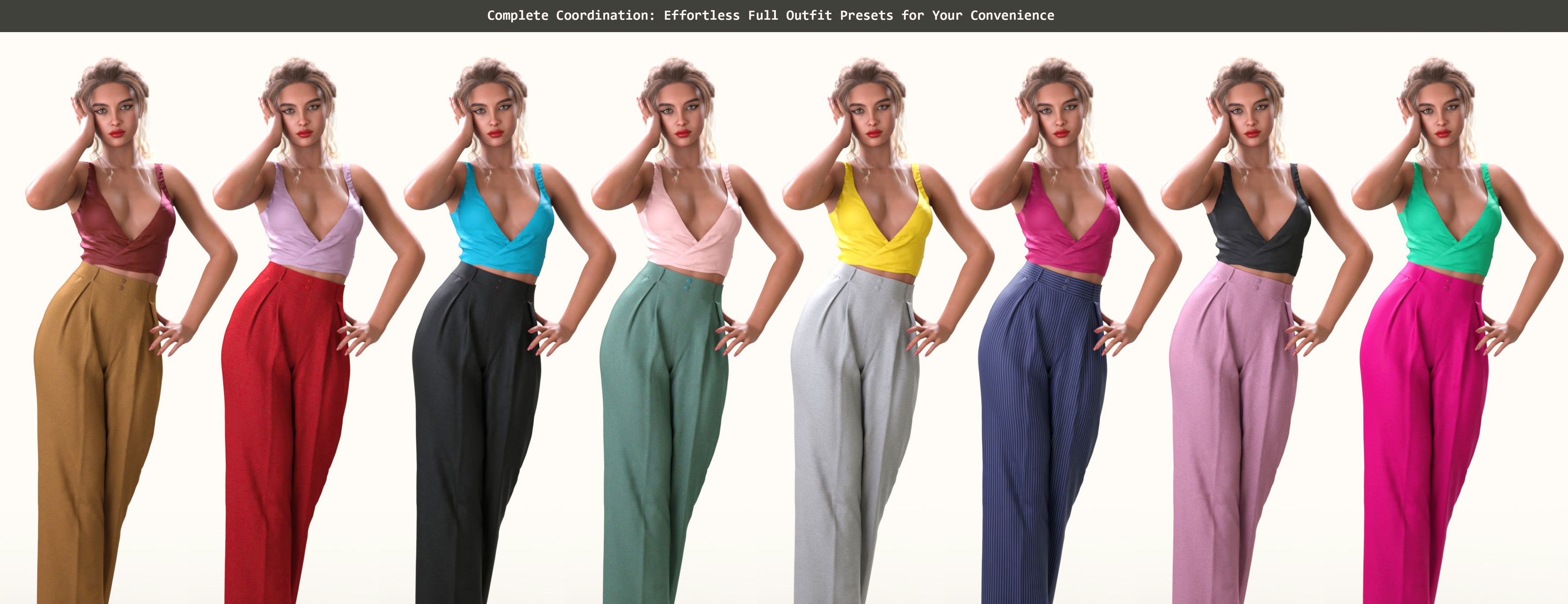 dForce CHB Pleated Pants Outfit for Genesis 9 and 8 Female | Daz 3D