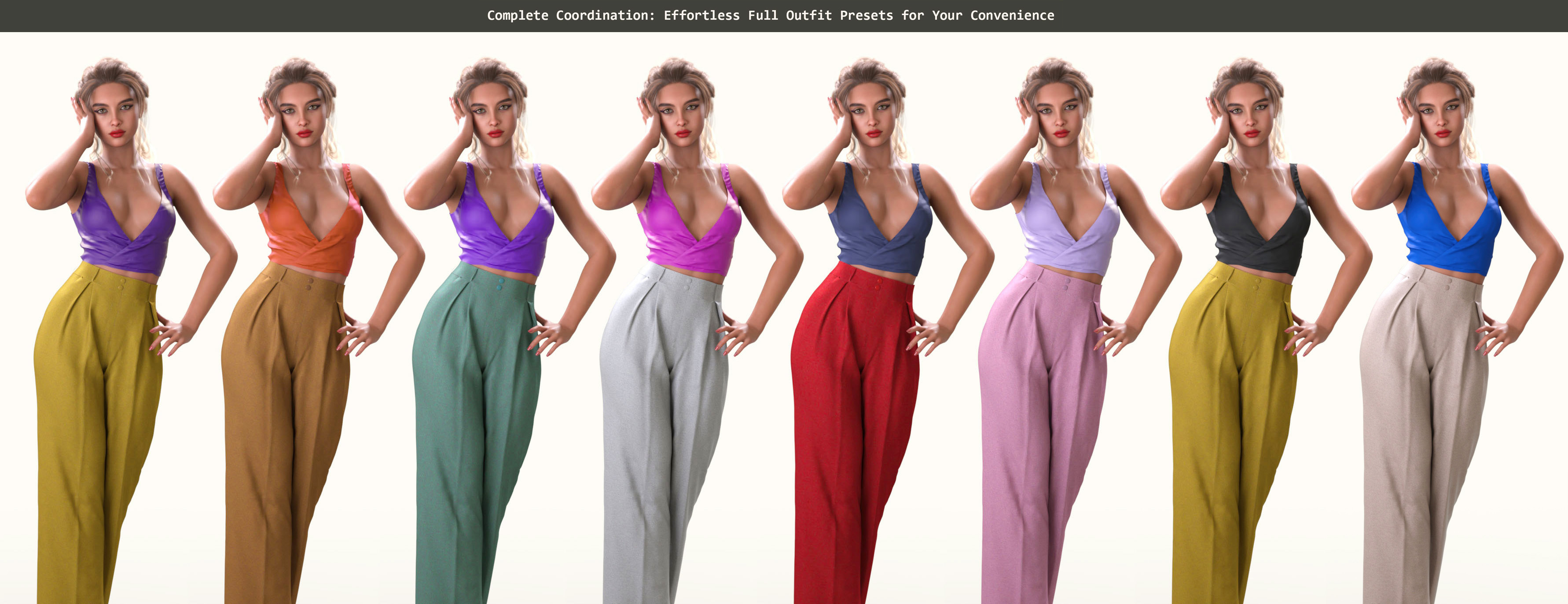 dForce CHB Pleated Pants Outfit for Genesis 9 and 8 Female | Daz 3D