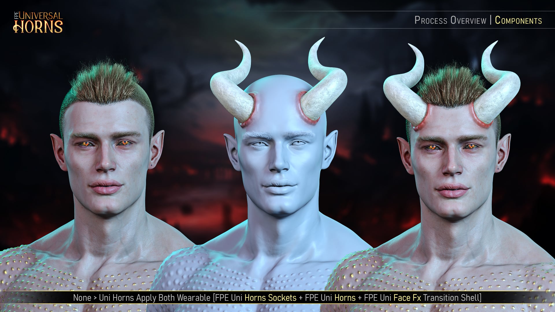 FPE Universal Horns for Genesis 8.1 Male | Daz 3D