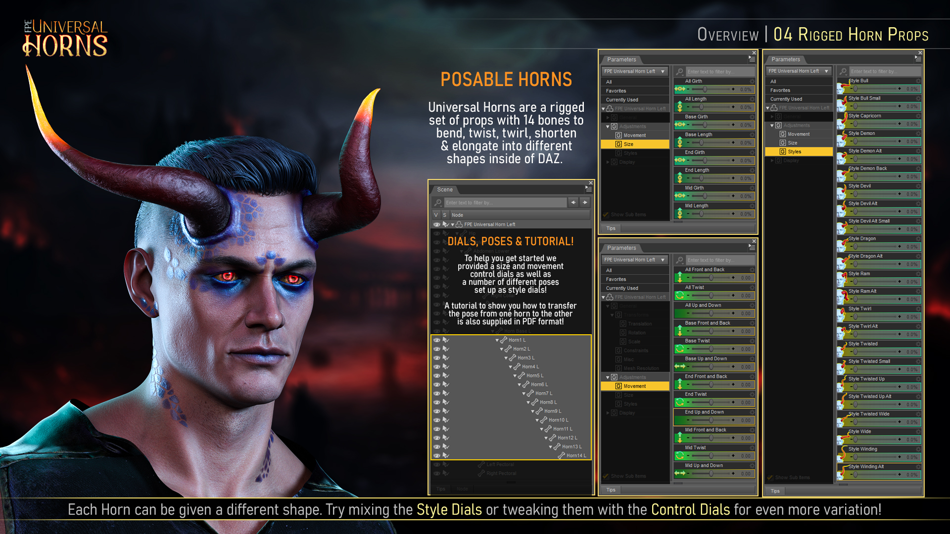 FPE Universal Horns for Genesis 8.1 Male | Daz 3D