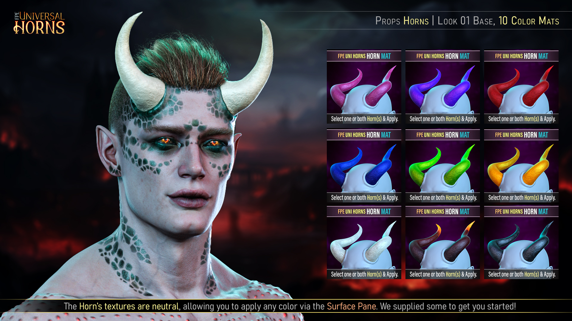 FPE Universal Horns for Genesis 8.1 Male | Daz 3D