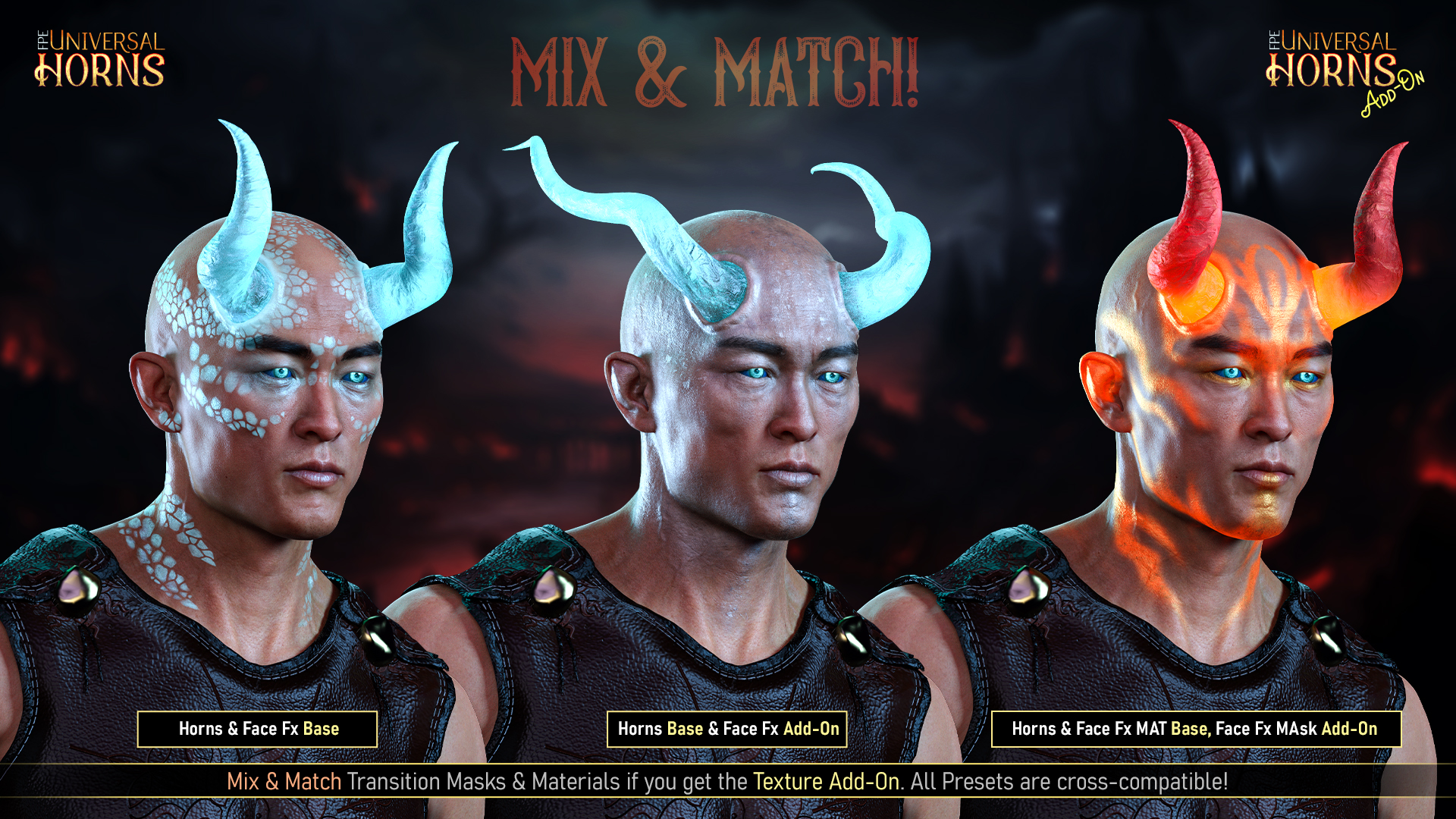FPE Universal Horns for Genesis 8.1 Male | Daz 3D