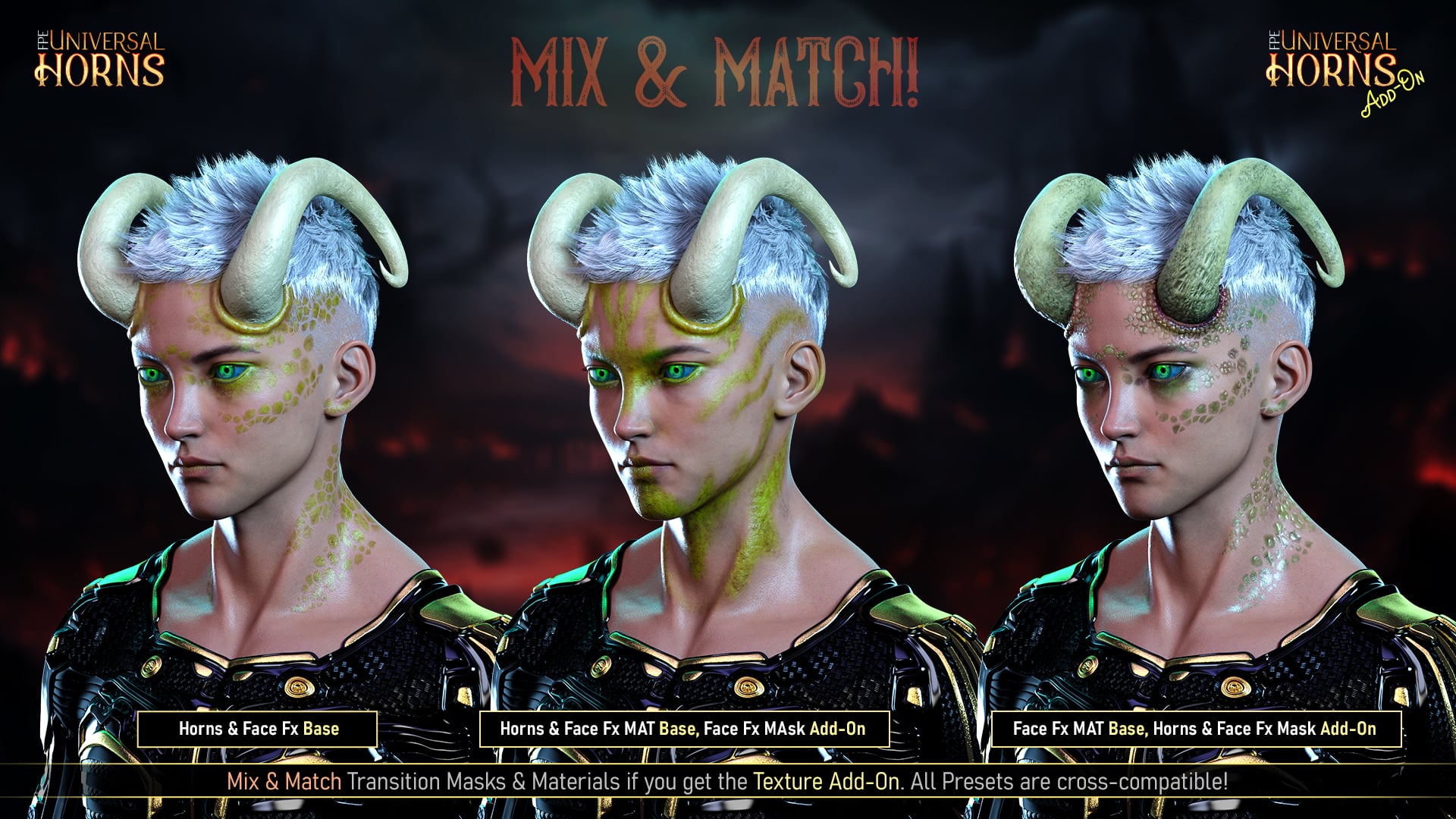 FPE Universal Horns for Genesis 8.1 Male | Daz 3D