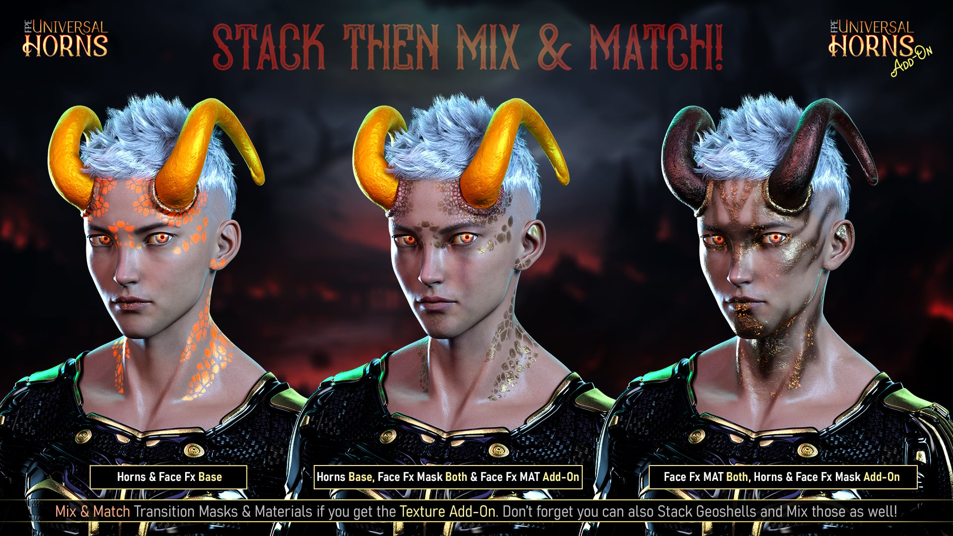 FPE Universal Horns for Genesis 8.1 Male | Daz 3D
