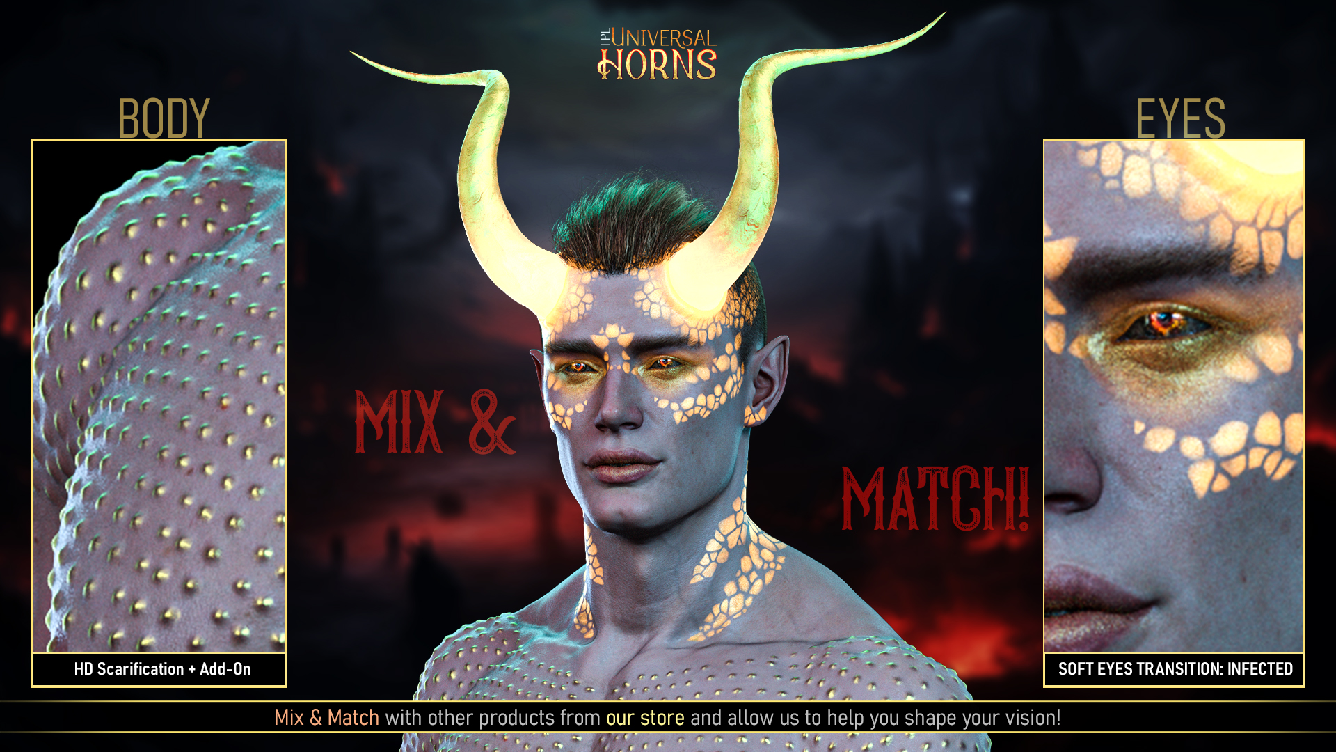 FPE Universal Horns for Genesis 8.1 Male | Daz 3D