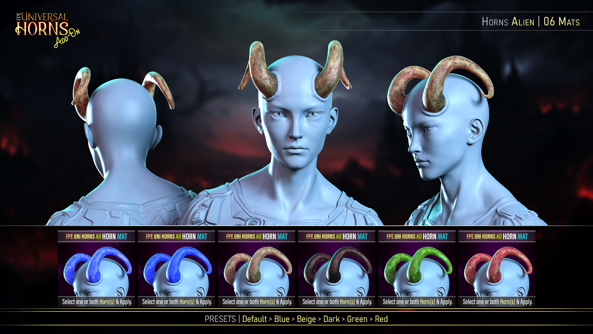 FPE Universal Horns Add-On Textures for Genesis 8.1 Male | Daz 3D