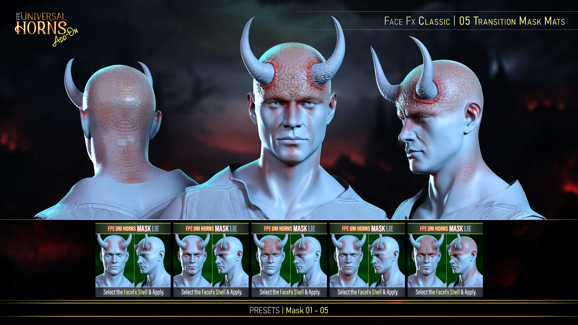 FPE Universal Horns Add-On Textures for Genesis 8.1 Male | Daz 3D