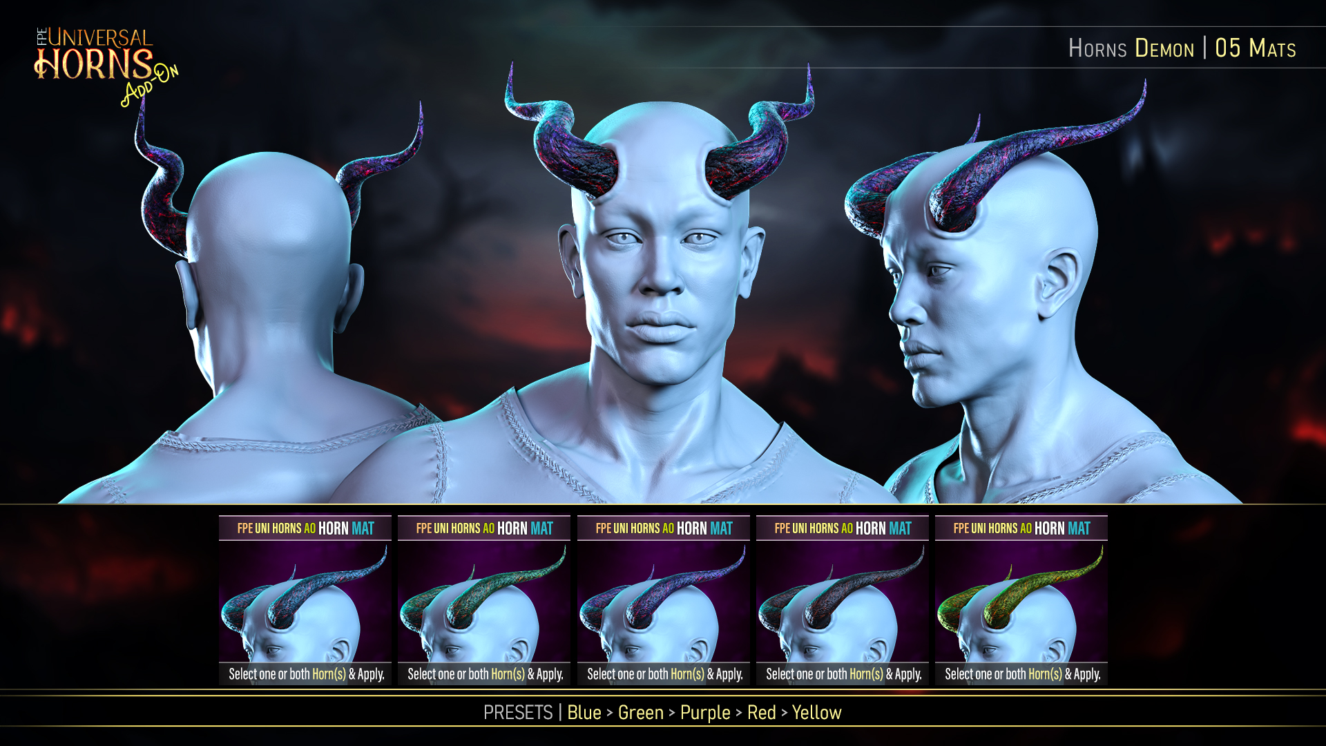 FPE Universal Horns Add-On Textures for Genesis 8.1 Male | Daz 3D