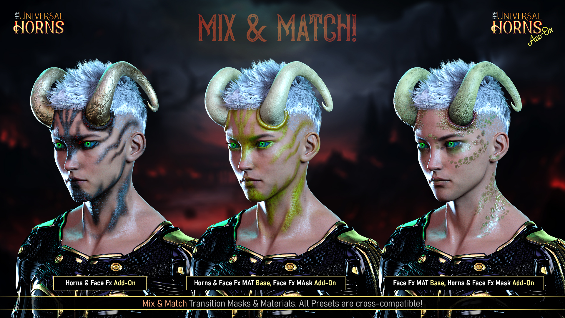 FPE Universal Horns Add-On Textures for Genesis 8.1 Male | Daz 3D
