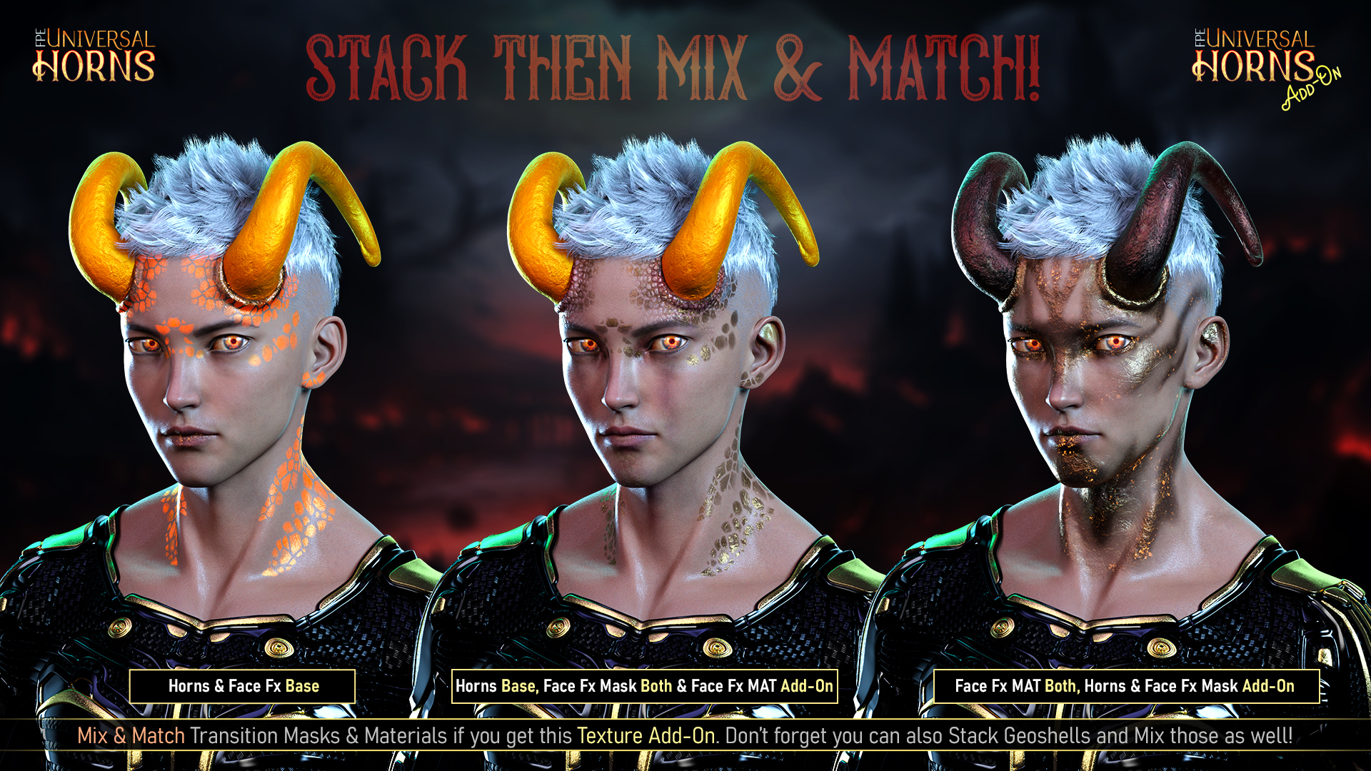 FPE Universal Horns Add-On Textures for Genesis 8.1 Male | Daz 3D