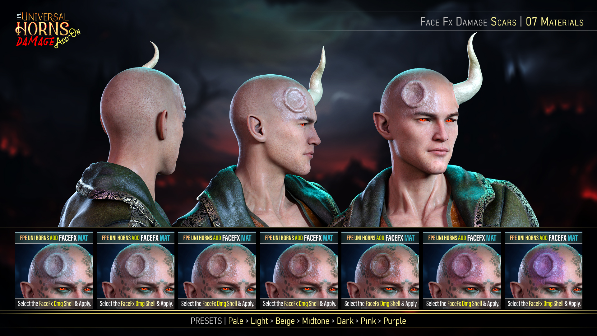 FPE Universal Horns Add-On Damage for Genesis 8.1 Male | Daz 3D