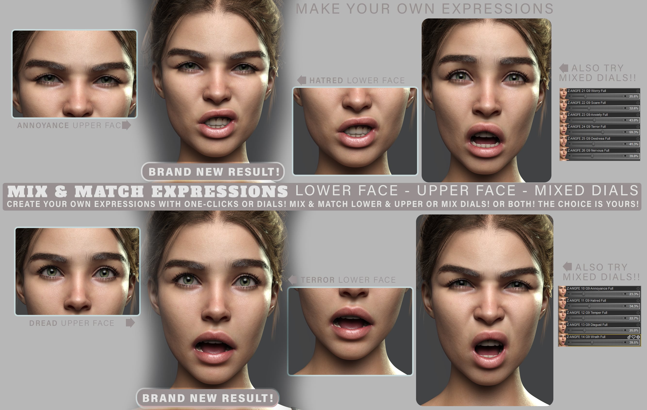 Z Anger and Fear Expressions for Genesis 9 | Daz 3D