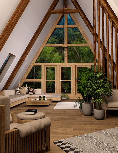 Scandinavian Style A-Frame House AddOn: Living Room | Daz 3D