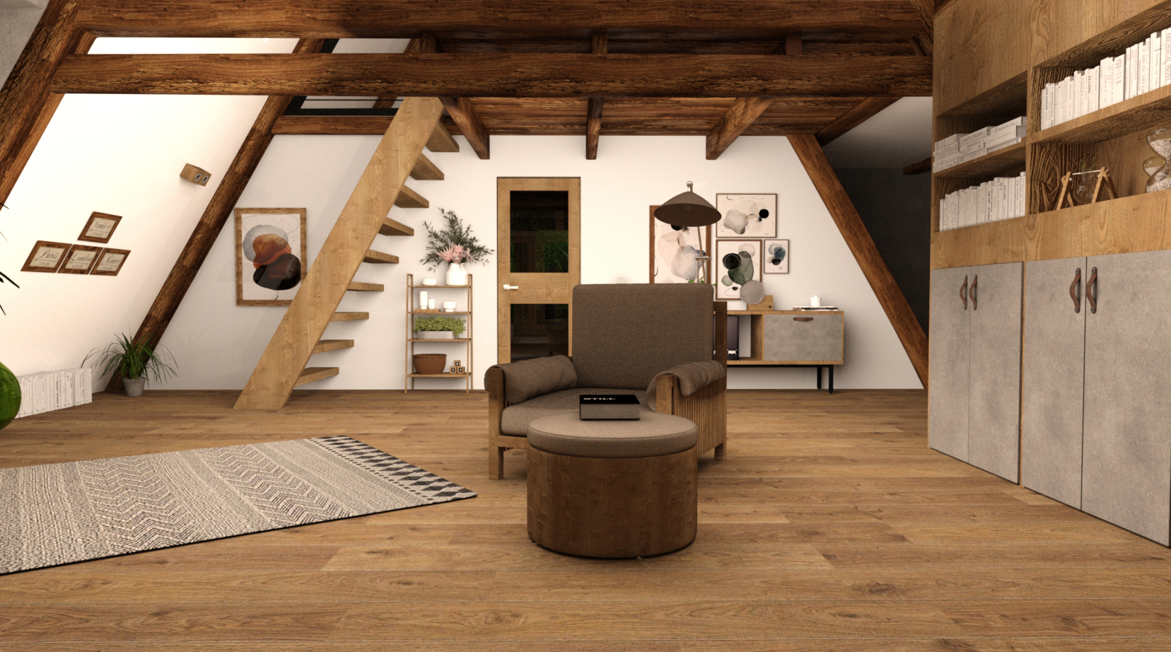 Scandinavian Style A-Frame House AddOn: Living Room | Daz 3D
