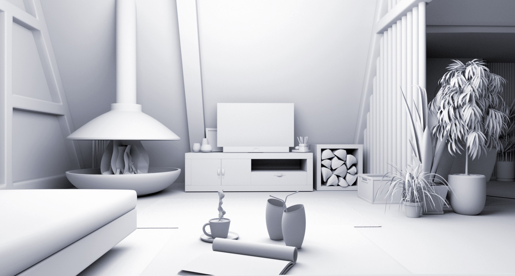 Scandinavian Style A-Frame House AddOn: Living Room | Daz 3D