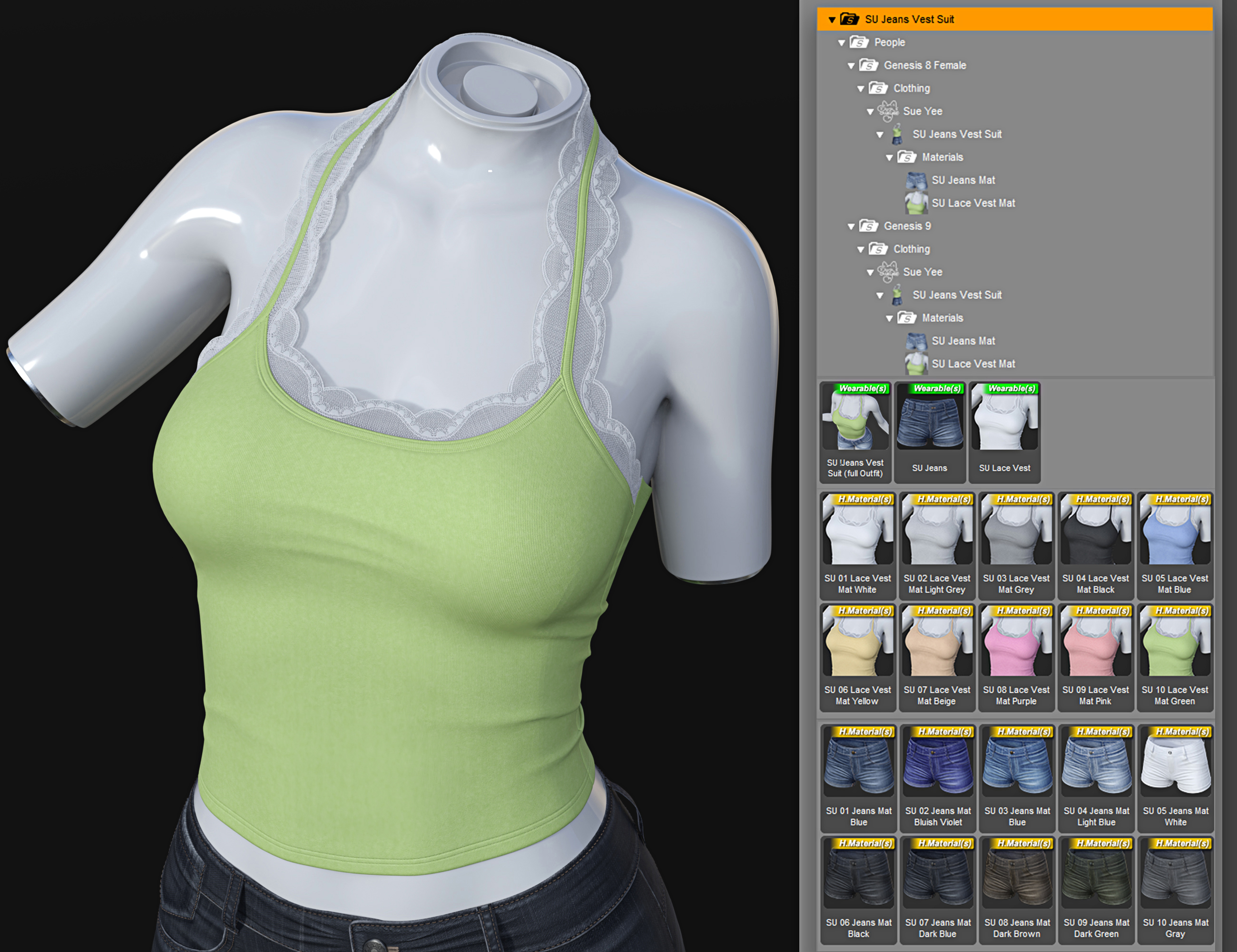 dForce SU Jeans Vest Suit for Genesis 9, 8.1, and 8 Female | Daz 3D