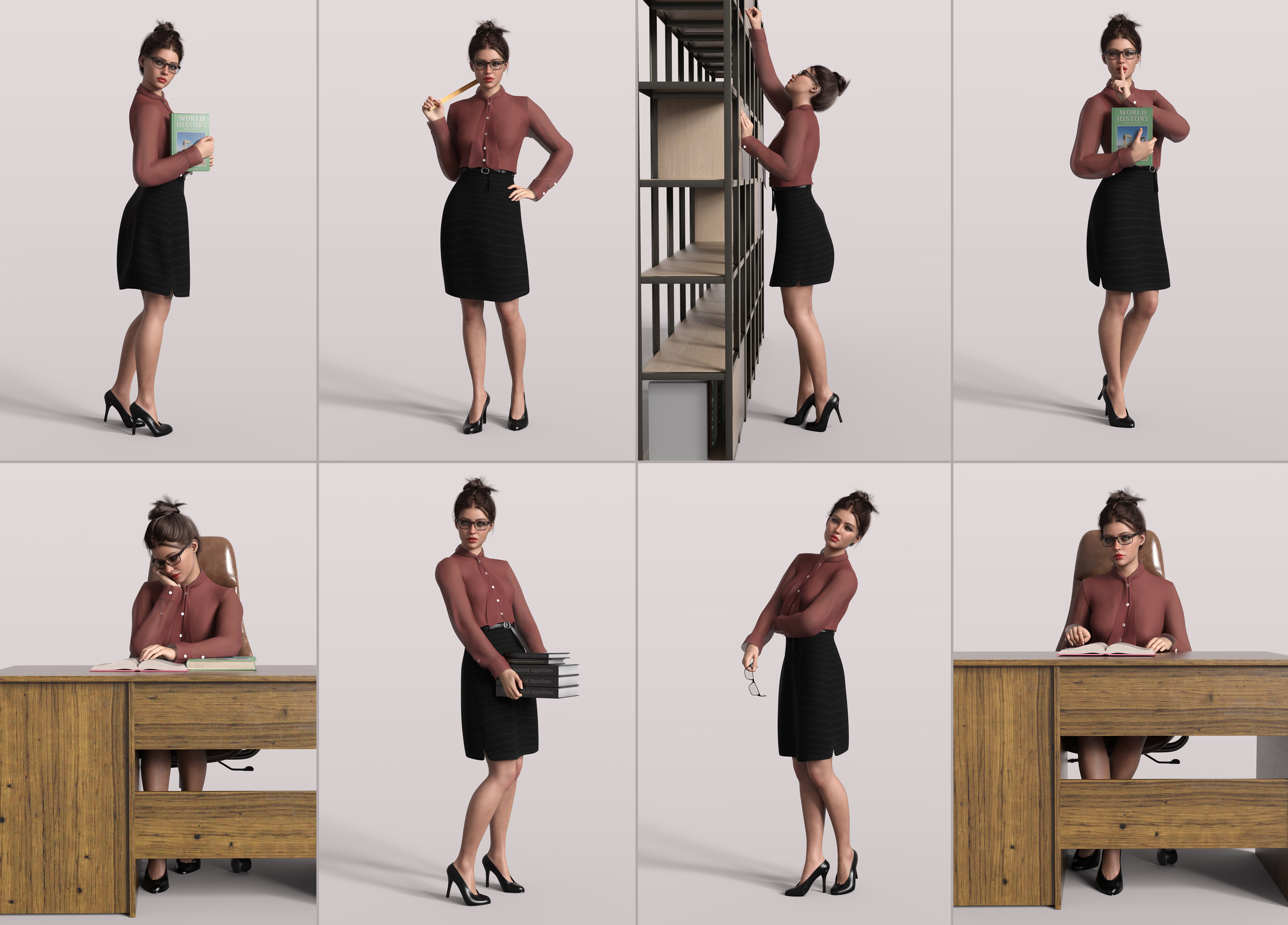 Z Professions Librarian Pose Mega Set for Genesis 9 and 8 Female | Daz 3D