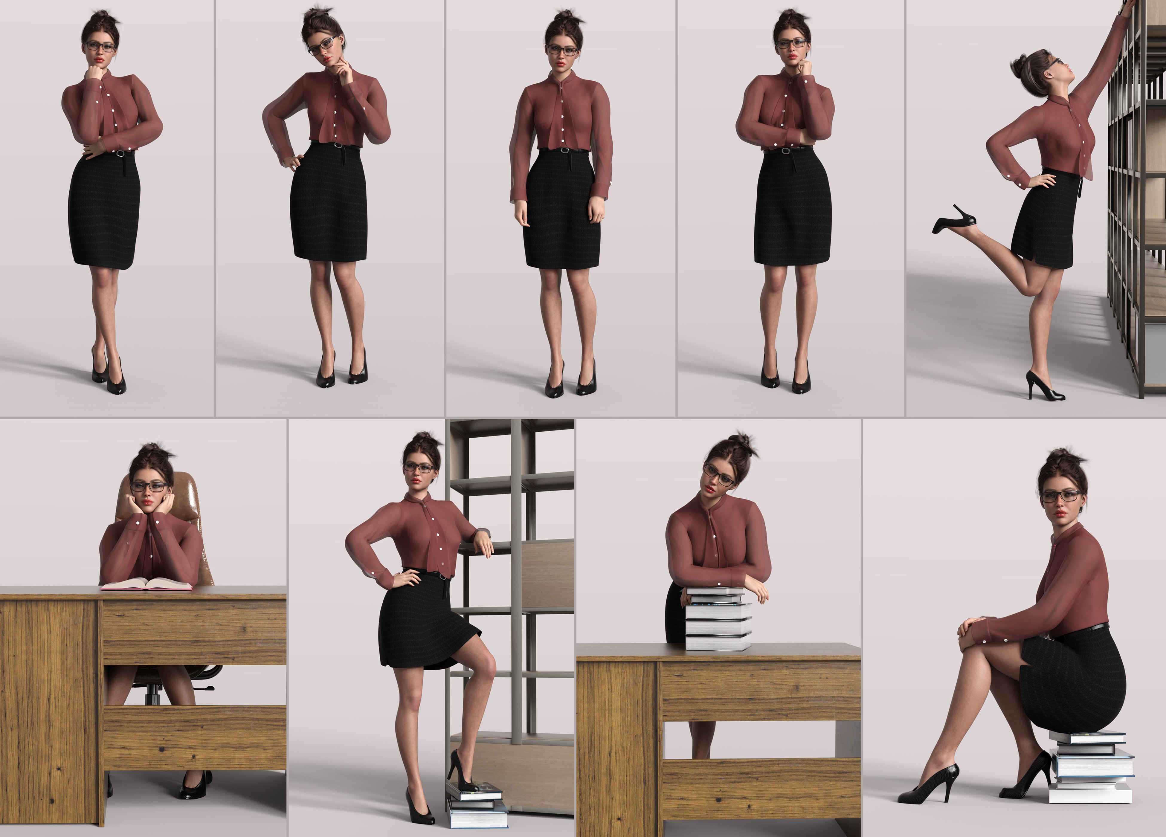 Z Professions Librarian Pose Mega Set for Genesis 9 and 8 Female | Daz 3D