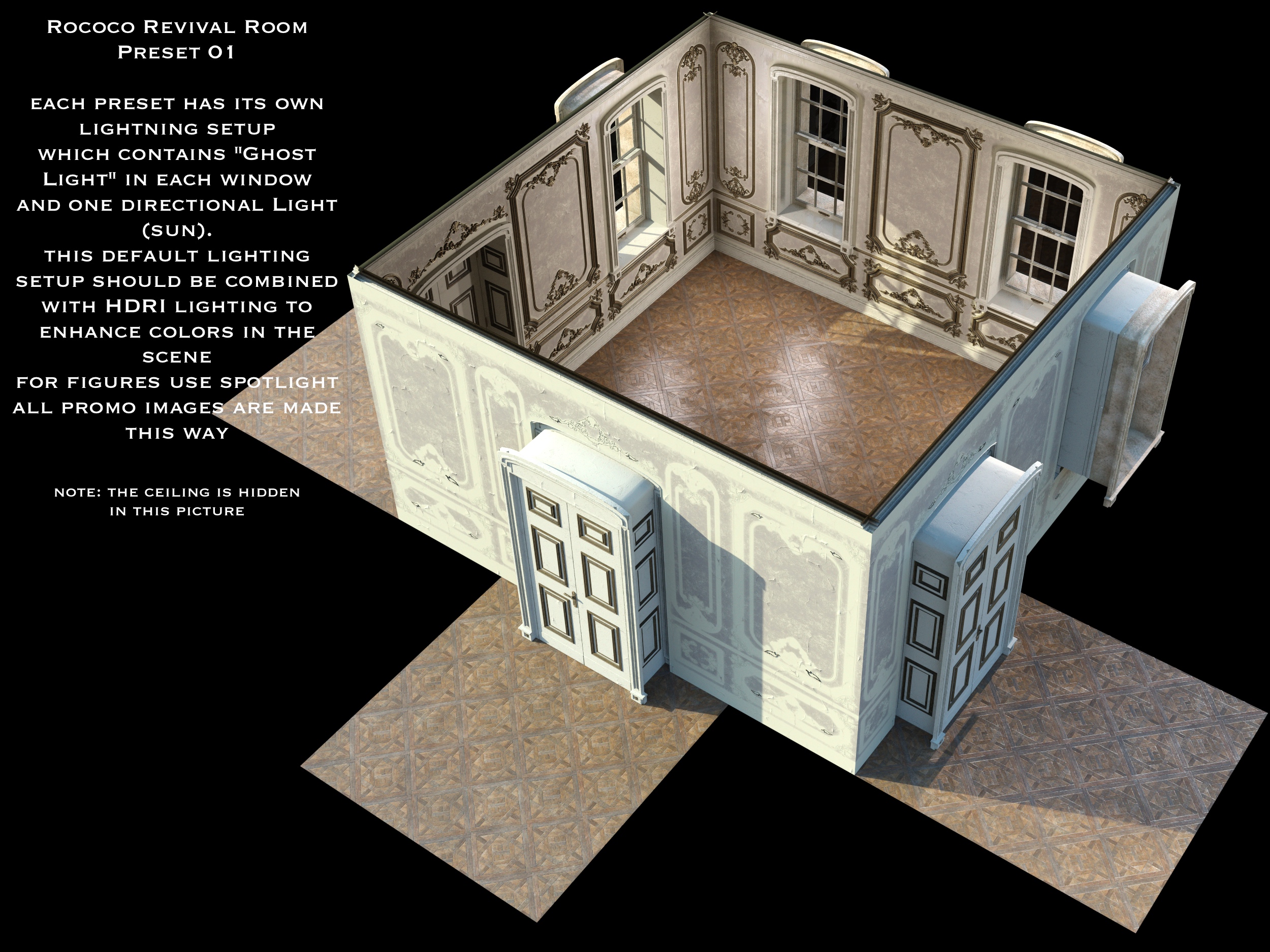 Rococo Revival Walls Vignette Kit | Daz 3D