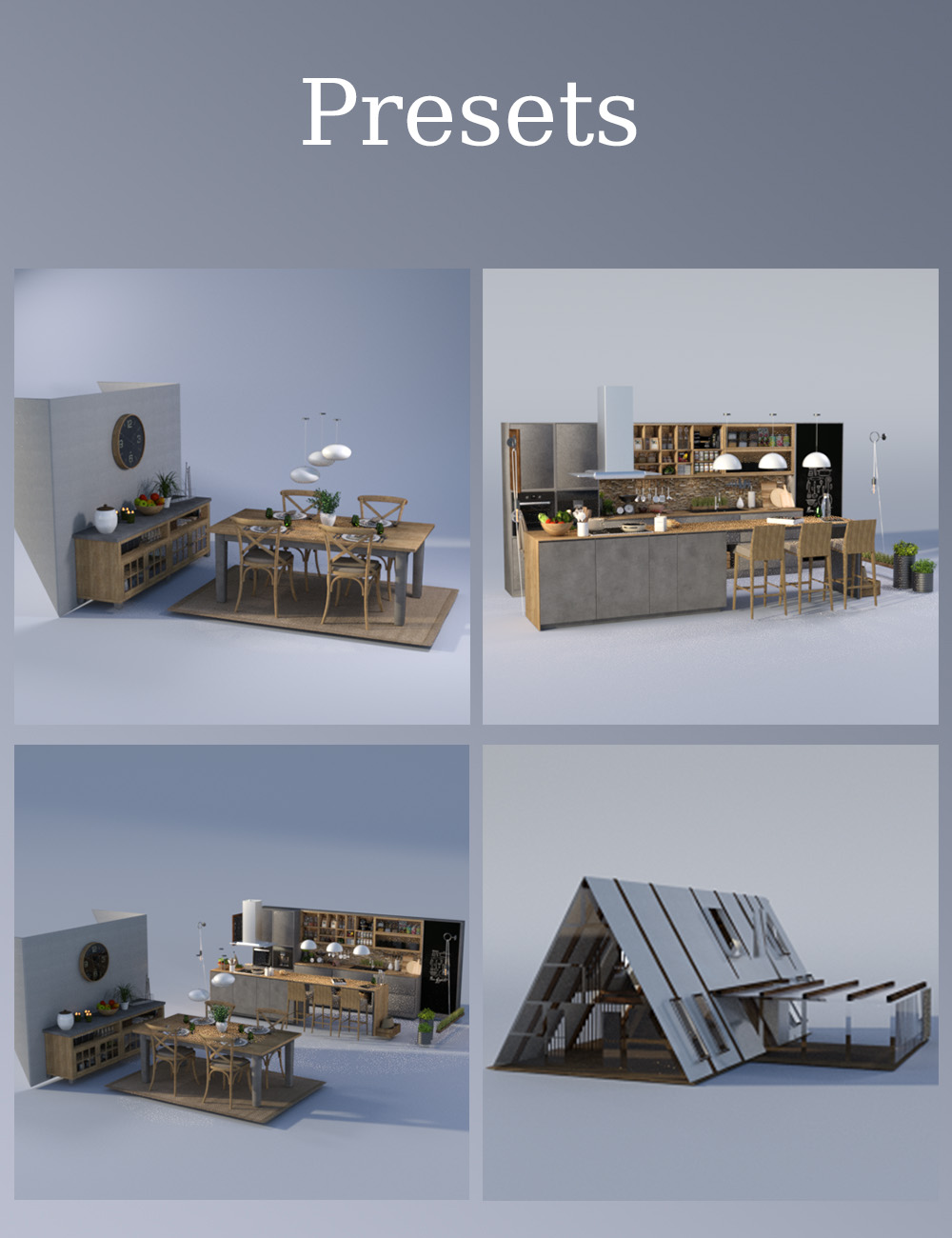 Scandinavian Style A-Frame House Add-on: Kitchen and Dining Room | Daz 3D