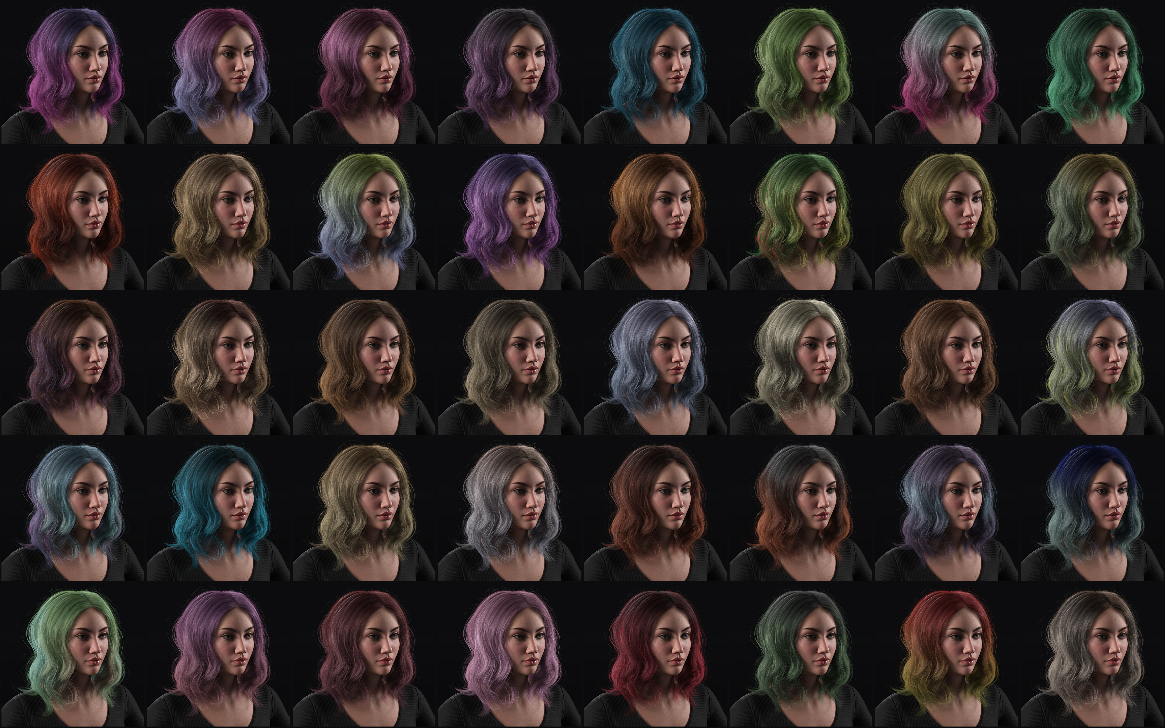 Medium Long Curly Style Hair Color Expansion | Daz 3D