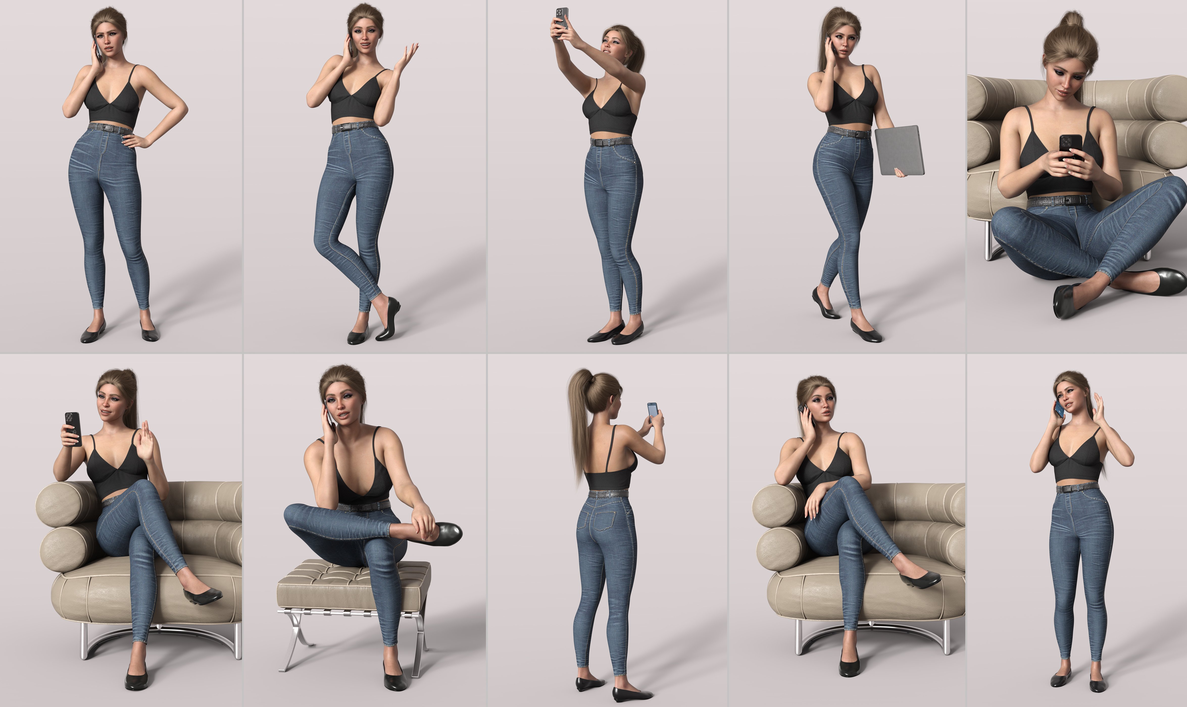 Z Everyday Smartphone Pose Mega Set for Genesis 9 and Genesis 8 Female | Daz 3D