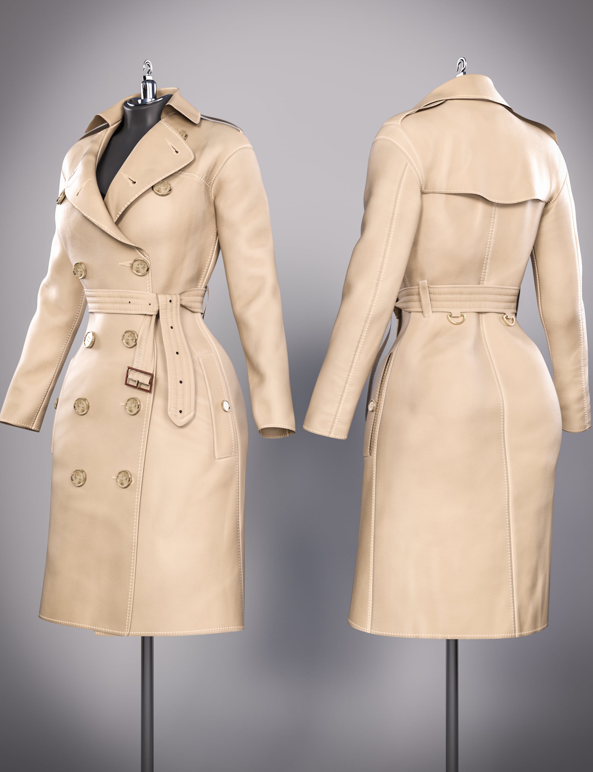 dForce Winter Trench Coat Outfit for Genesis 9, 8, and 8.1 Female | Daz 3D