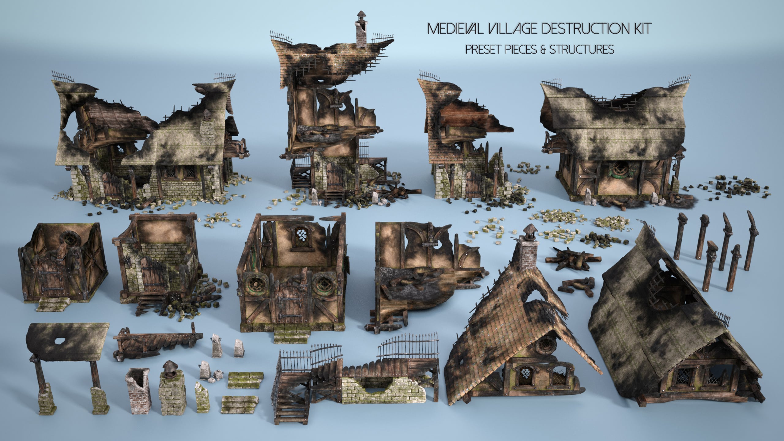 Medieval Village Destruction Kit | Daz 3D