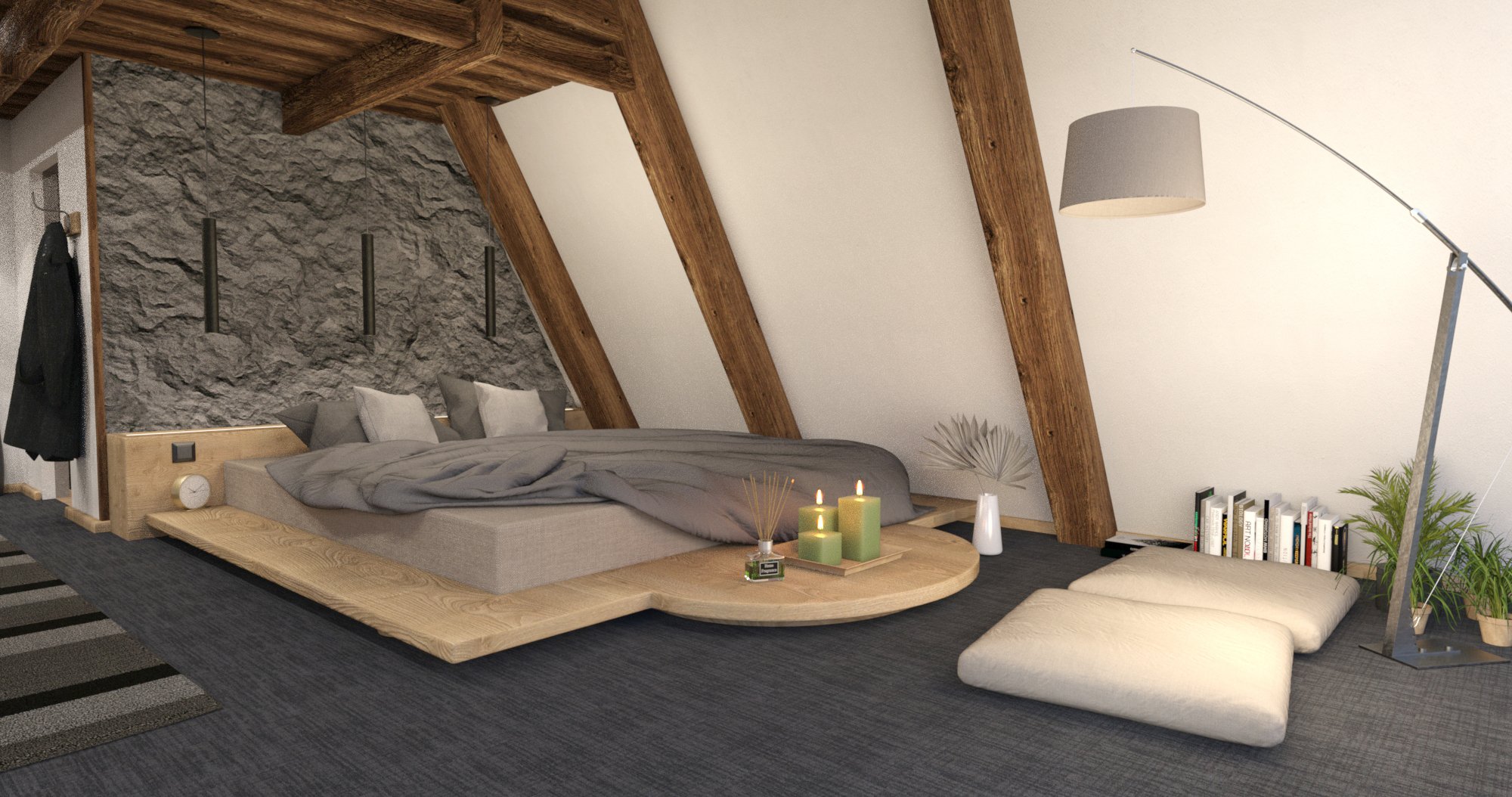 Scandinavian Style A-Frame House AddOn: Bedroom and Bathroom | Daz 3D