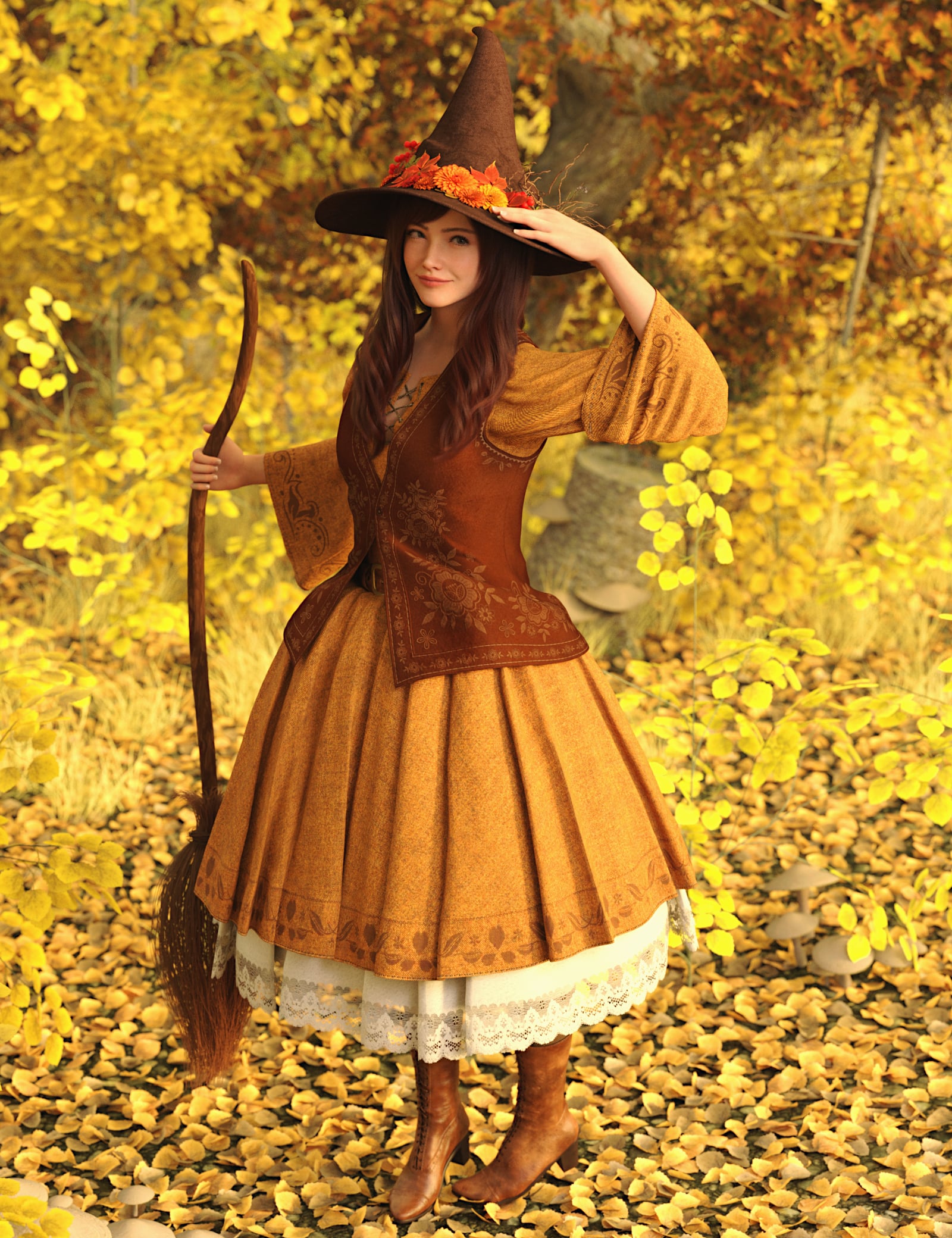 dForce Autumn Witch Outfit for Genesis 9 | Daz 3D