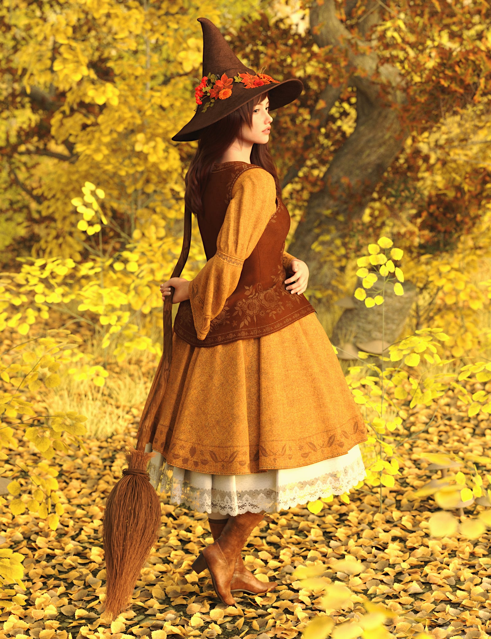 dForce Autumn Witch Outfit for Genesis 9 | Daz 3D