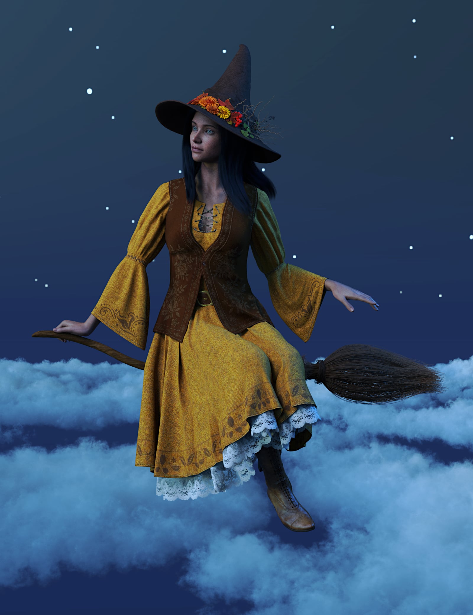 dForce Autumn Witch Outfit for Genesis 9 | Daz 3D