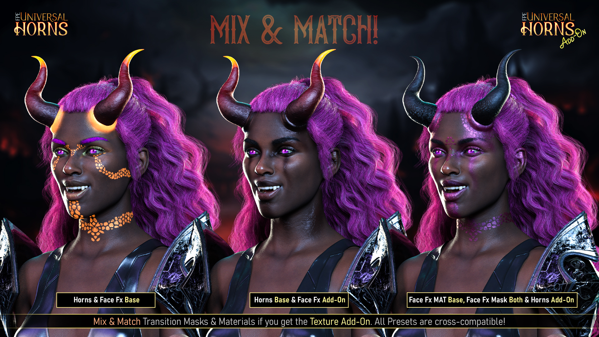 FPE Universal Horns for Genesis 8.1 Female | Daz 3D