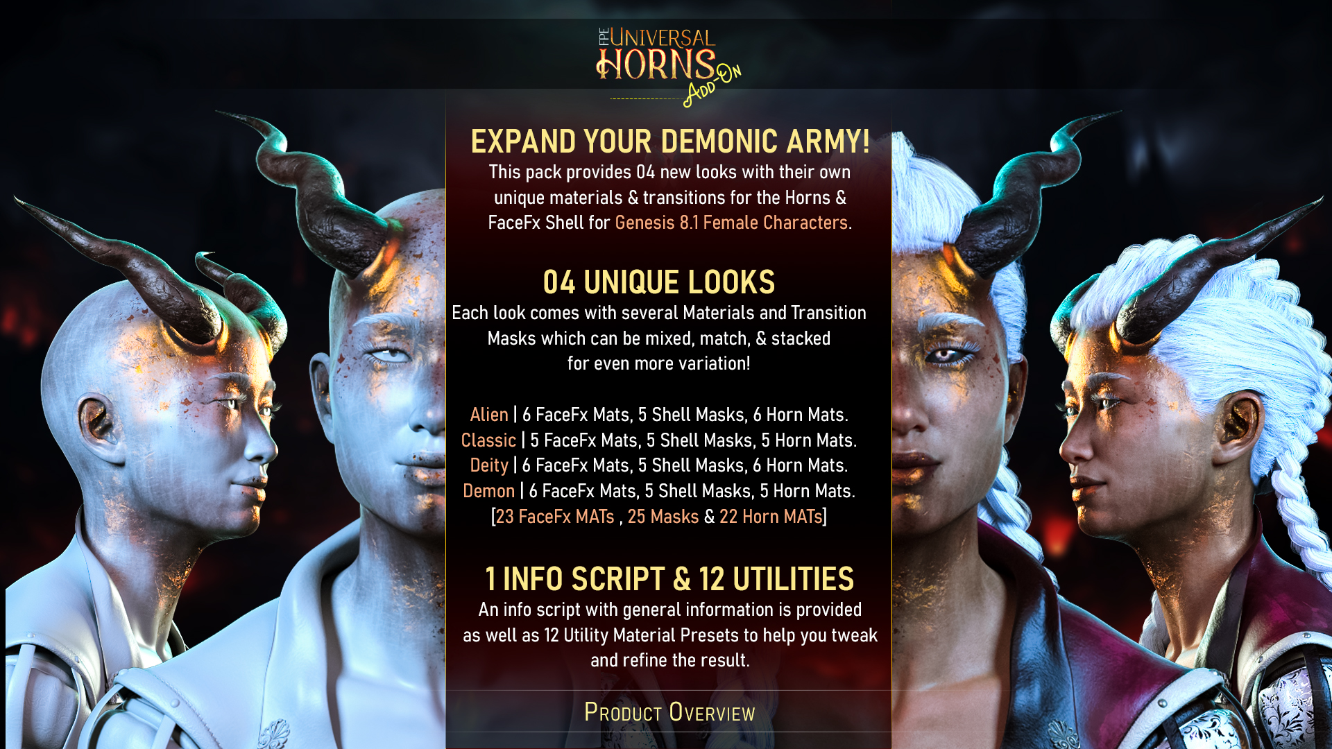 FPE Universal Horns Add-On Textures for Genesis 8.1 Female | Daz 3D