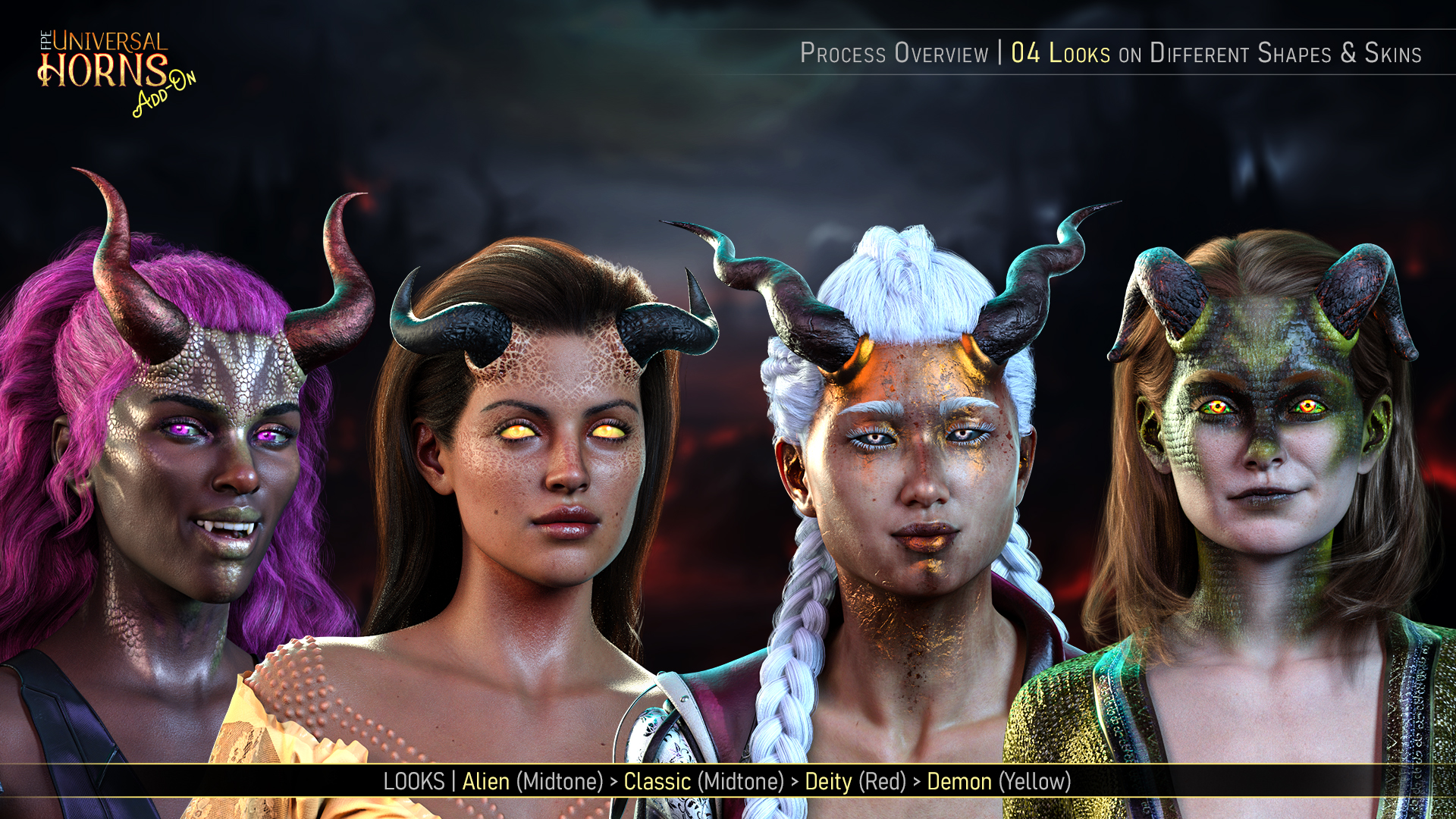 FPE Universal Horns Add-On Textures for Genesis 8.1 Female | Daz 3D