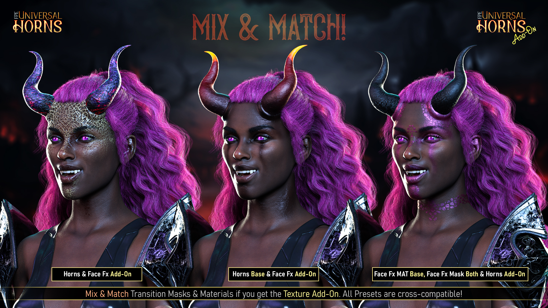 FPE Universal Horns Add-On Textures for Genesis 8.1 Female | Daz 3D
