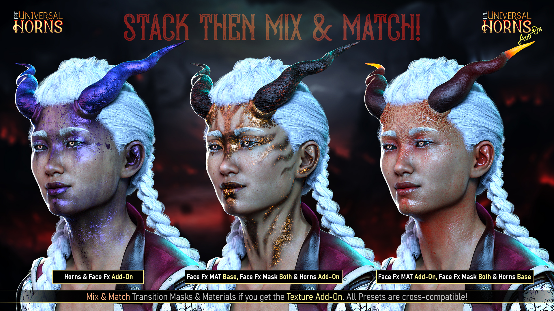 FPE Universal Horns Add-On Textures for Genesis 8.1 Female | Daz 3D