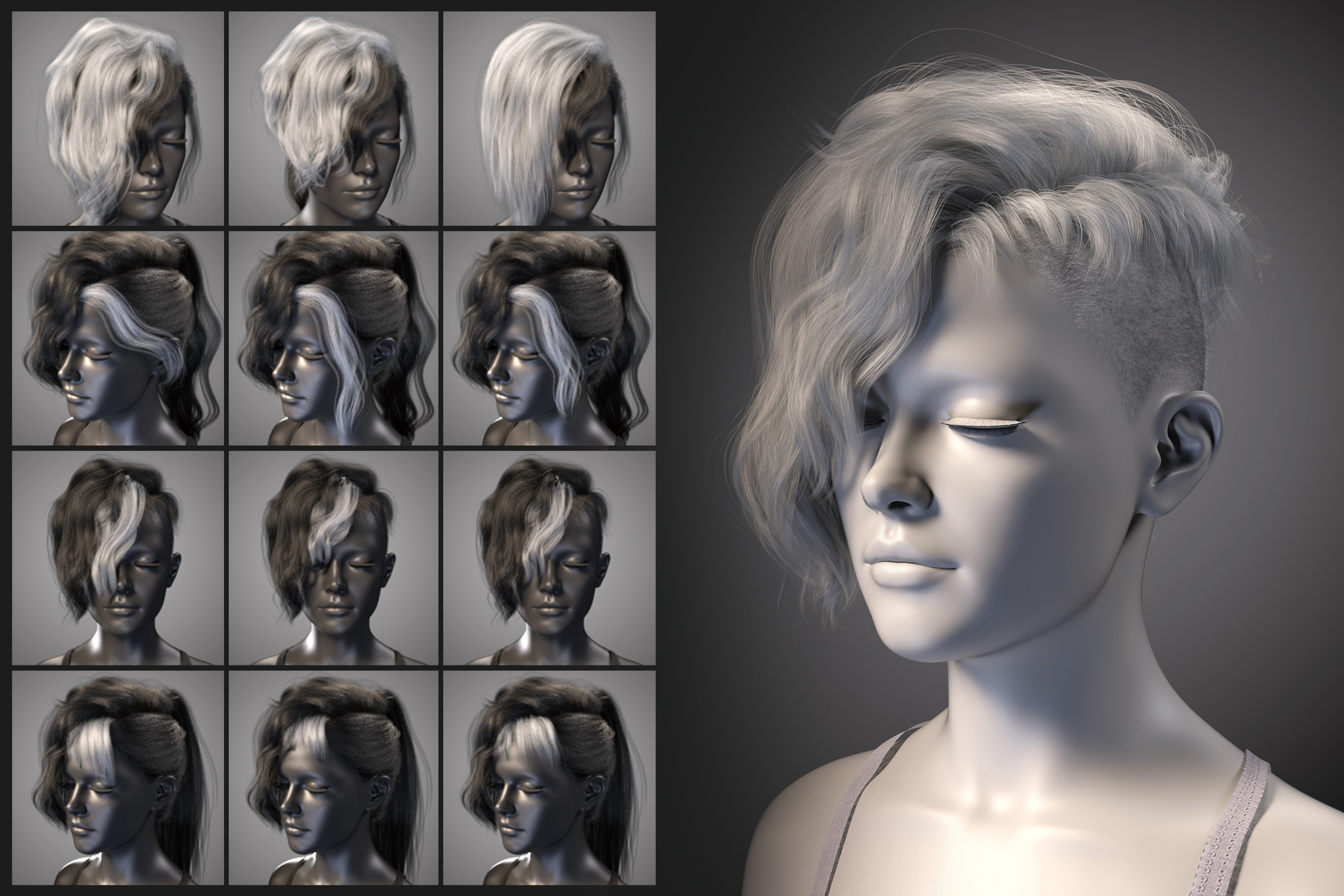 FE Punk Ponytails Hair 8 in 1 for Genesis 9 | Daz 3D
