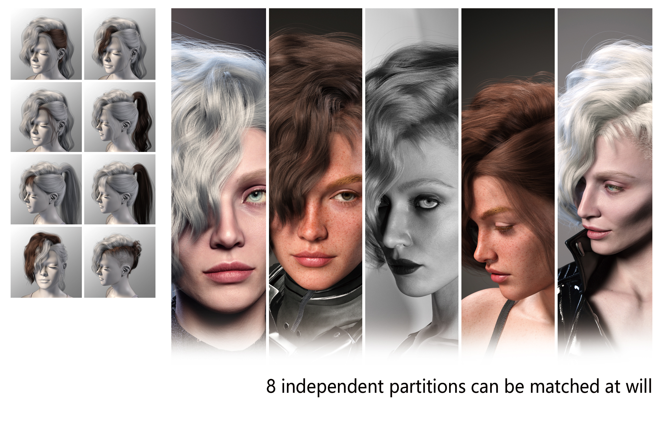 FE Punk Ponytails Hair 8 in 1 for Genesis 9 | Daz 3D