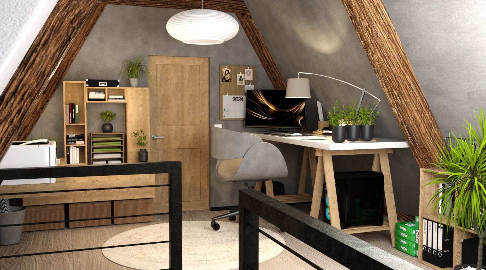 Scandinavian Style A-Frame House AddOn: Office and Child Room | Daz 3D