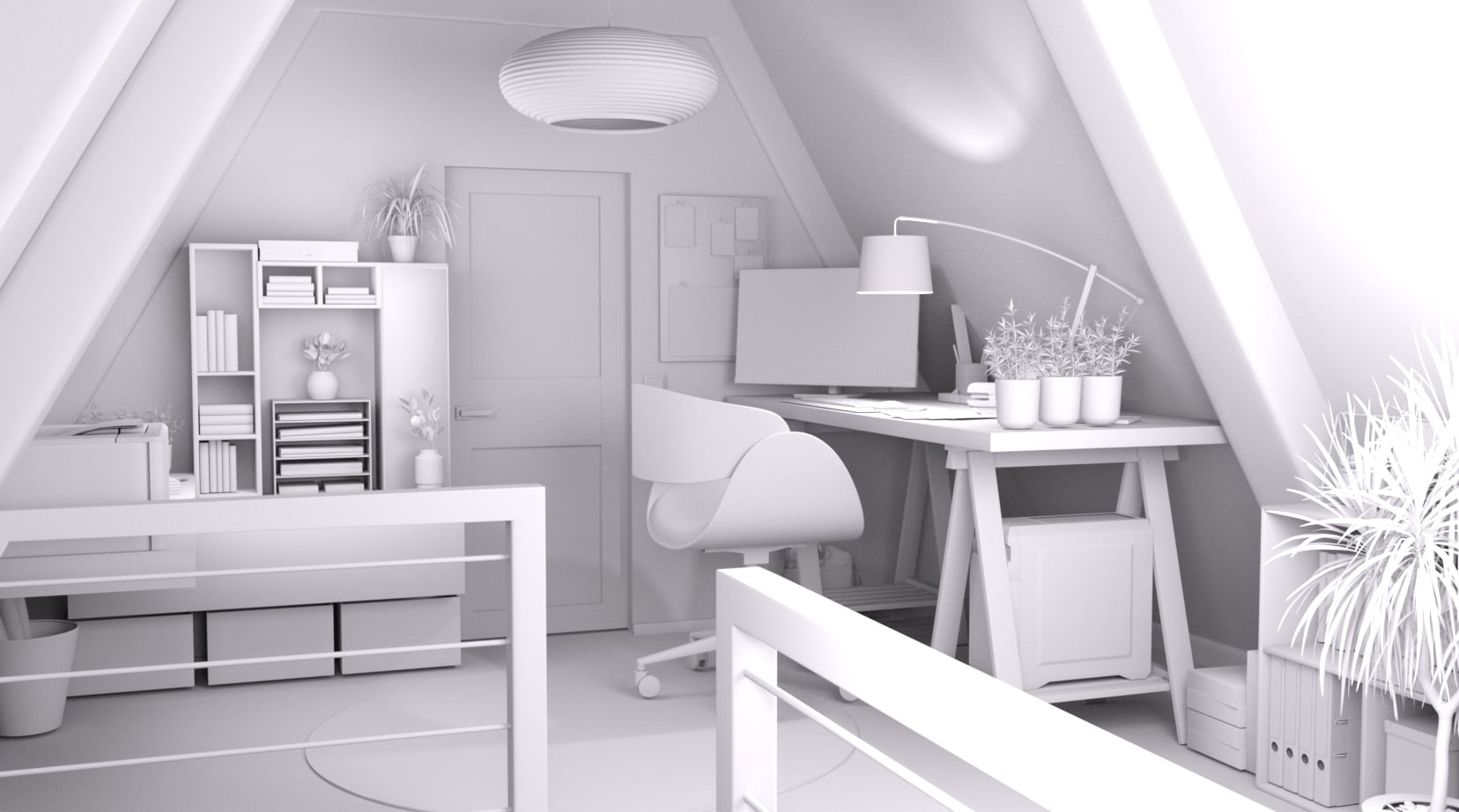 Scandinavian Style A-Frame House AddOn: Office and Child Room | Daz 3D