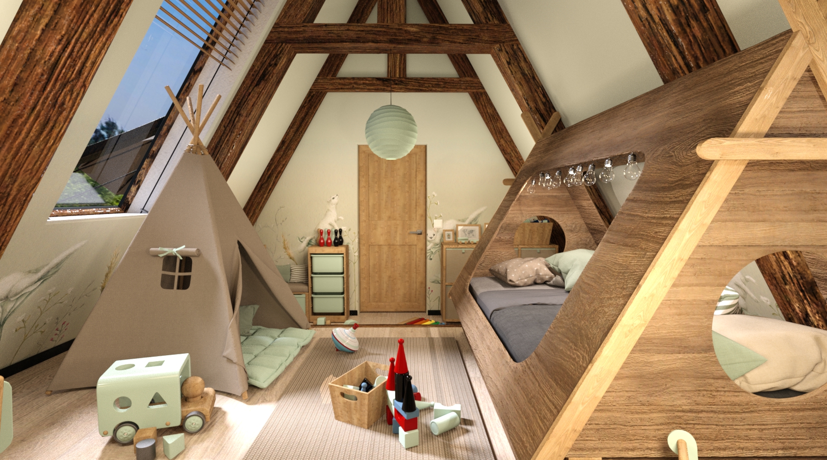 Scandinavian Style A-Frame House AddOn: Office and Child Room | Daz 3D