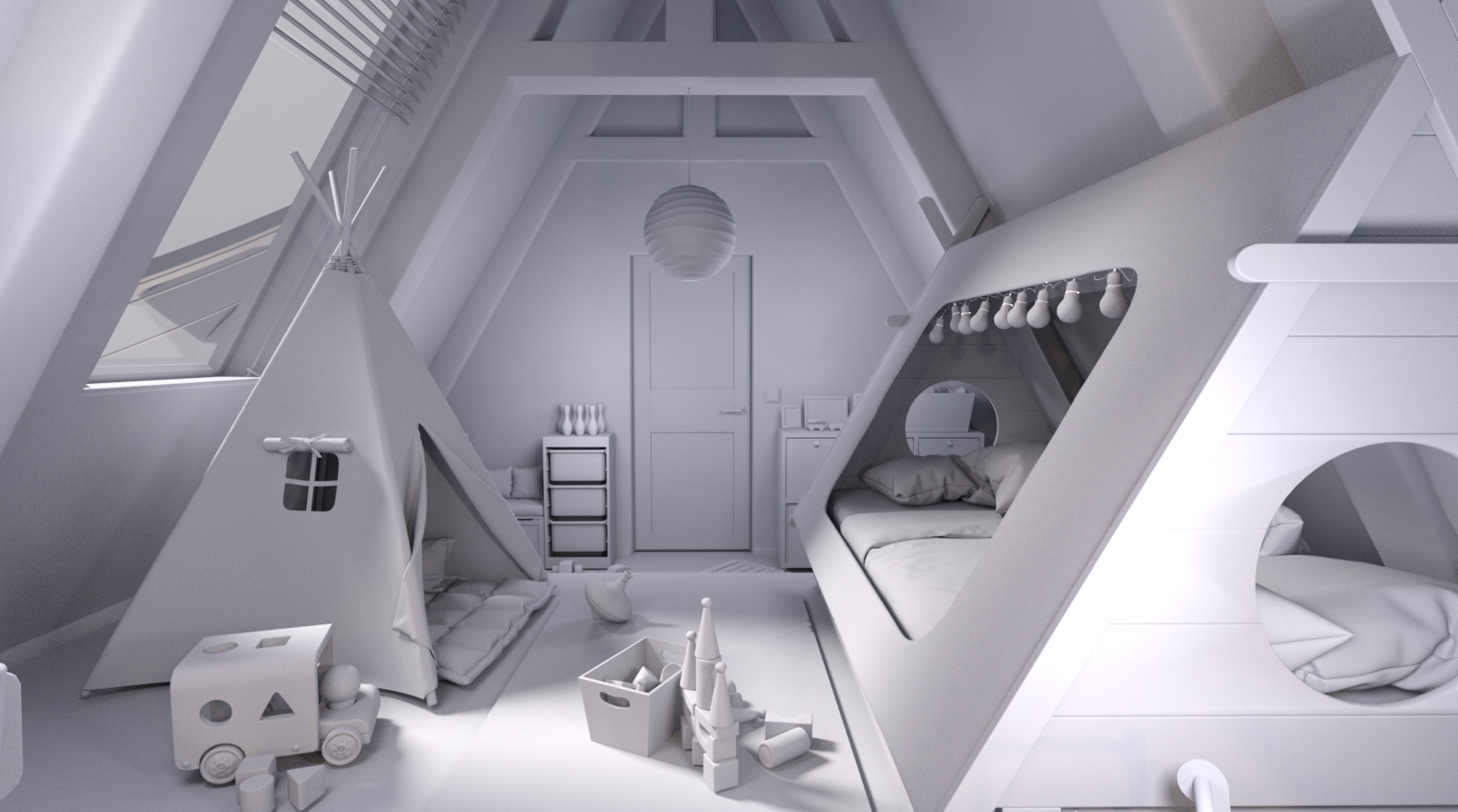 Scandinavian Style A-Frame House AddOn: Office and Child Room | Daz 3D