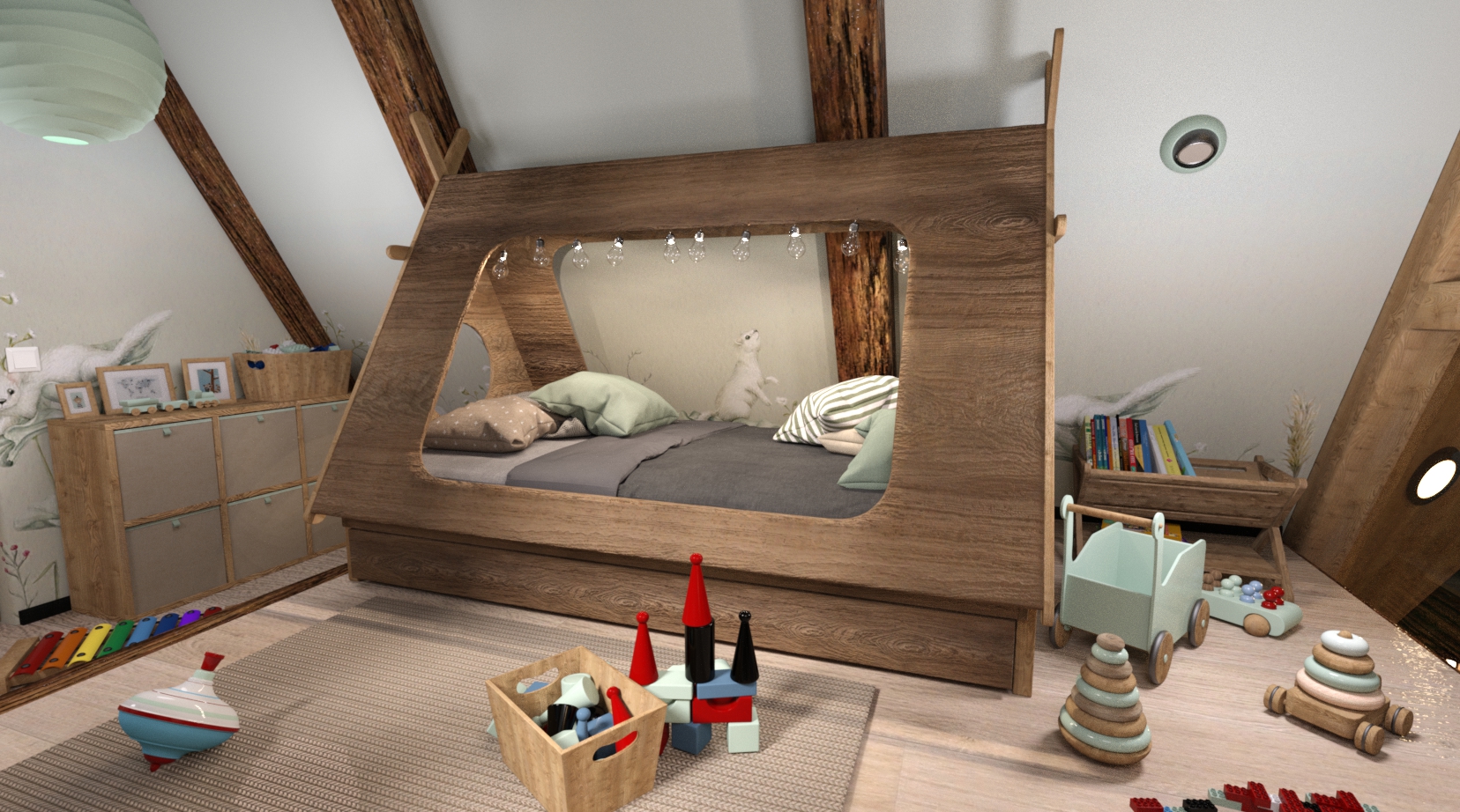 Scandinavian Style A-Frame House AddOn: Office and Child Room | Daz 3D