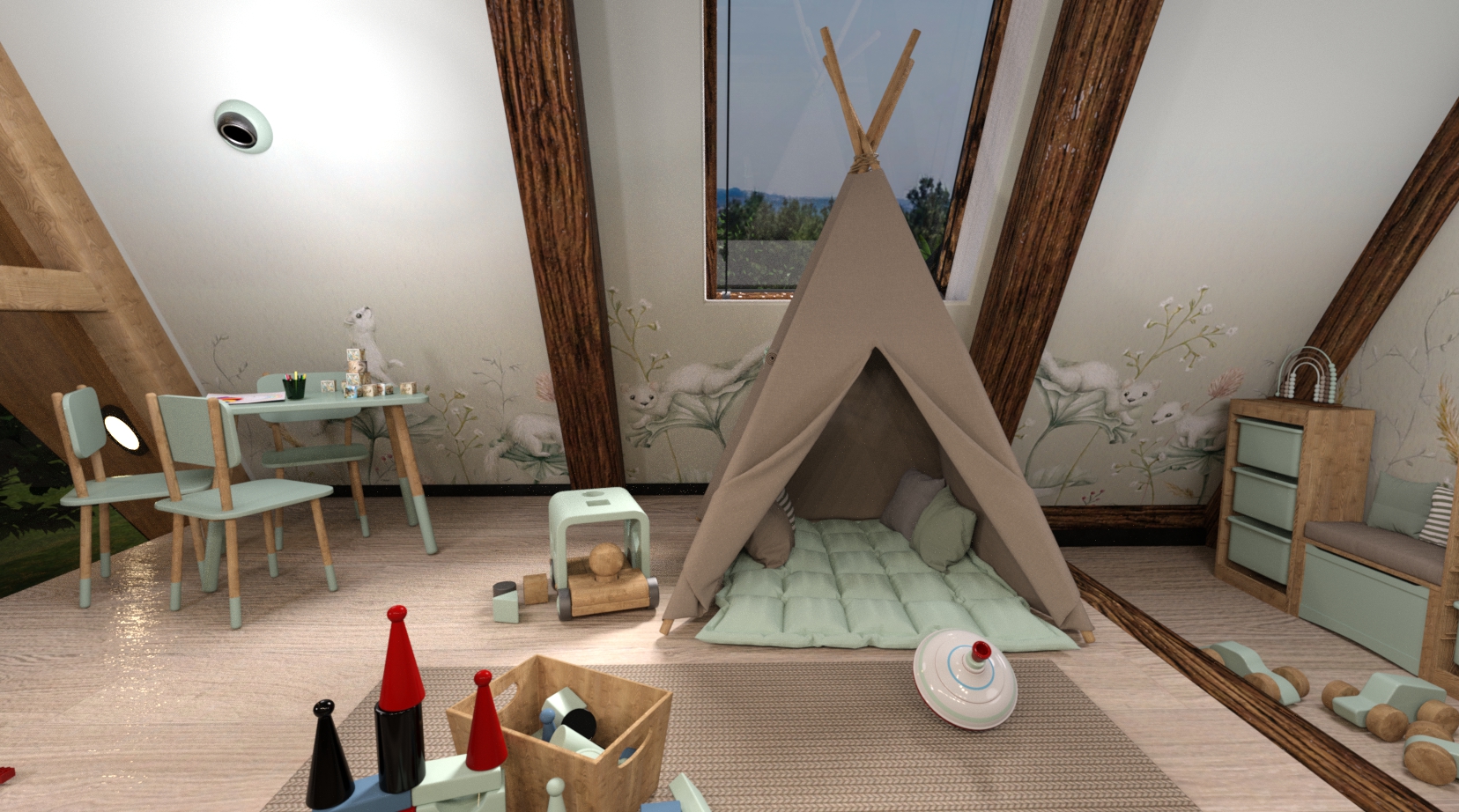 Scandinavian Style A-Frame House AddOn: Office and Child Room | Daz 3D
